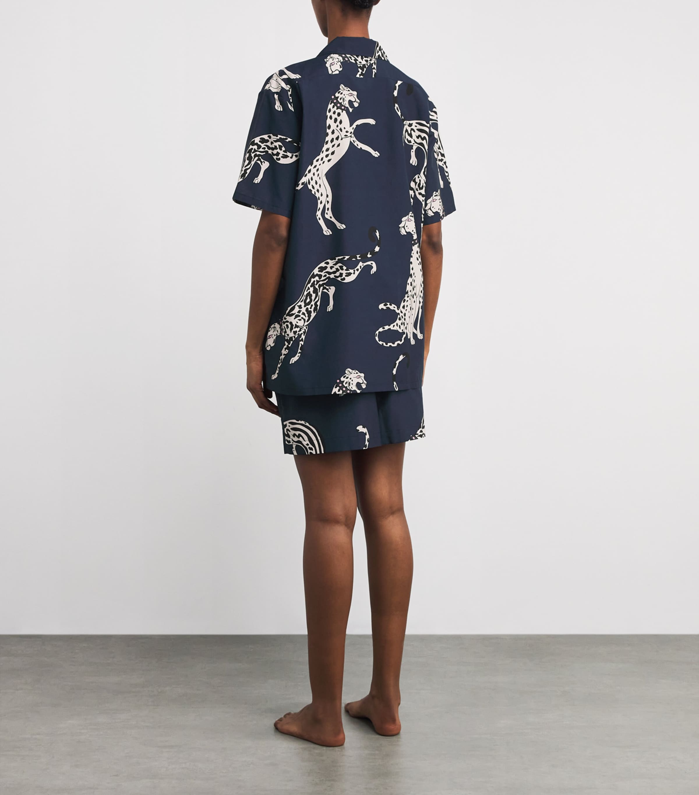 Olivia von Halle Navy Cotton-Silk Cheetah Emeli Pyjama Set | Harrods CA