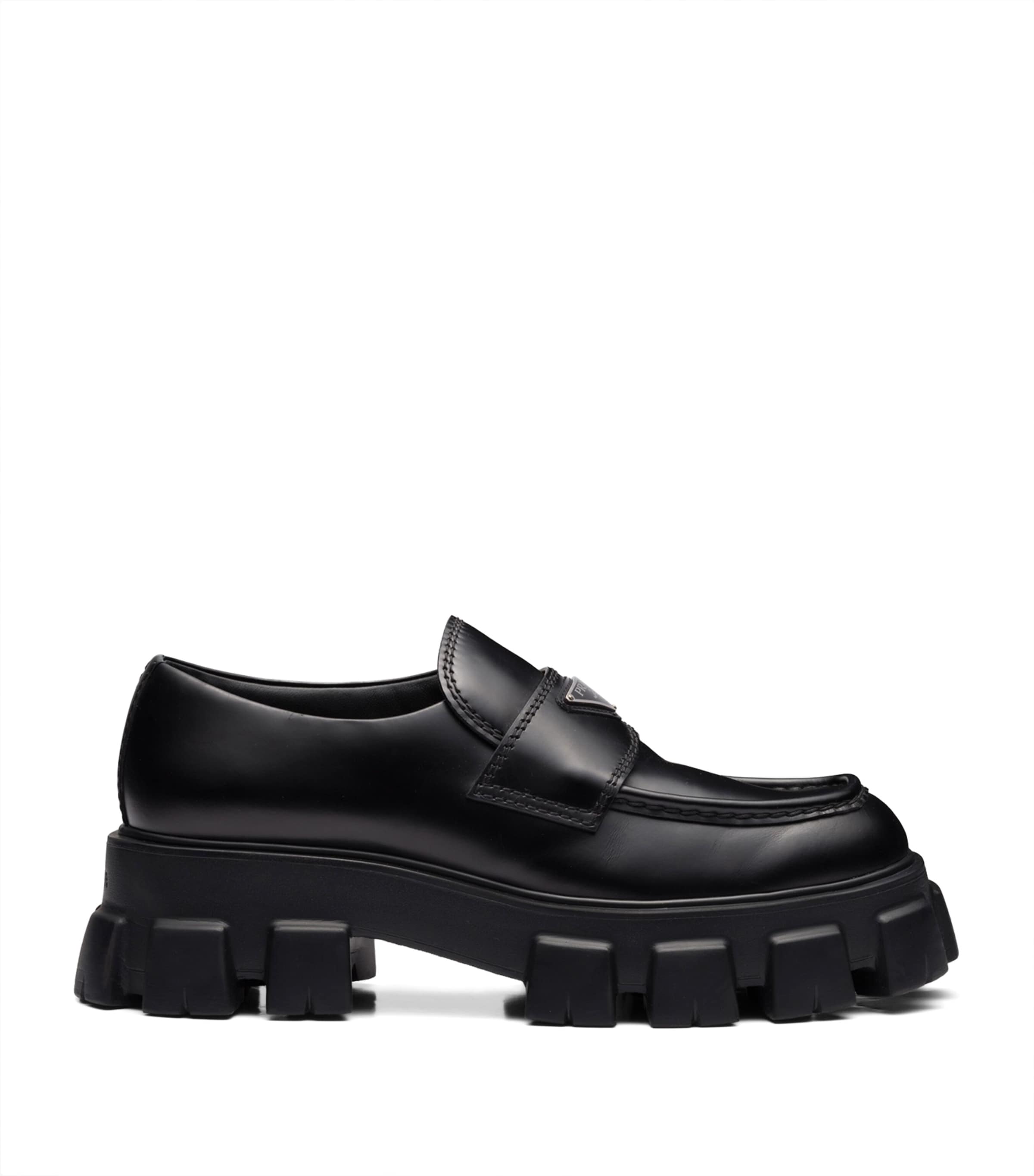 Prada Black Brushed Leather Monolith Loafers | Harrods UK