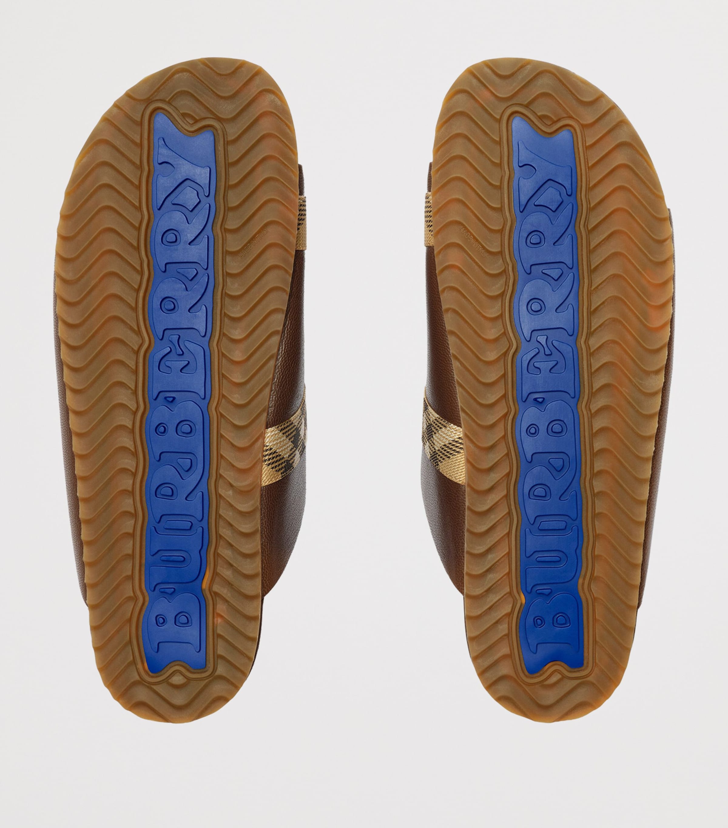 Burberry Brown Leather Check Urchin Slides | Harrods IN