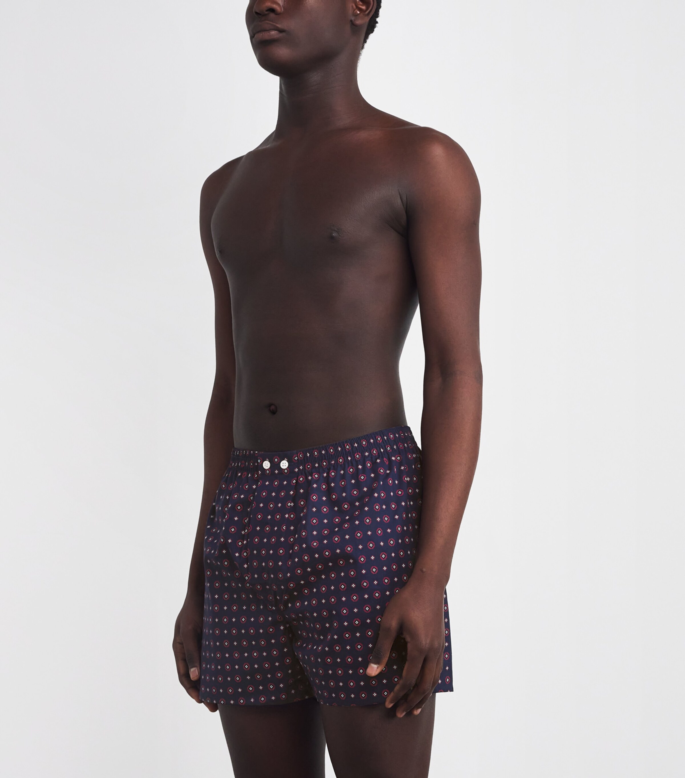 Derek Rose Navy Cotton Geo Print Traditional Boxer Shorts | Harrods HK