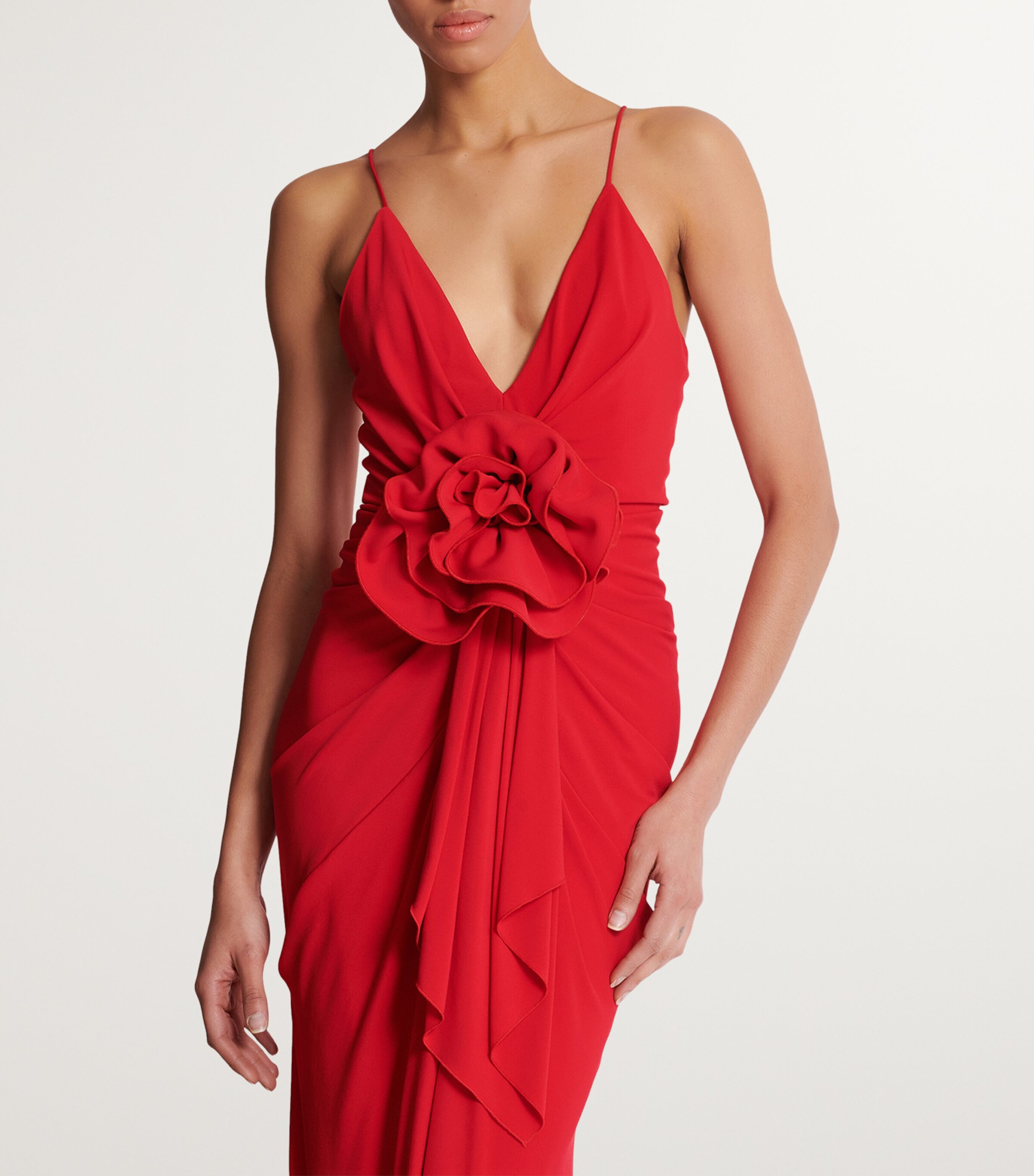 Balmain Draped Rose-Appliqué Maxi Dress | Harrods US