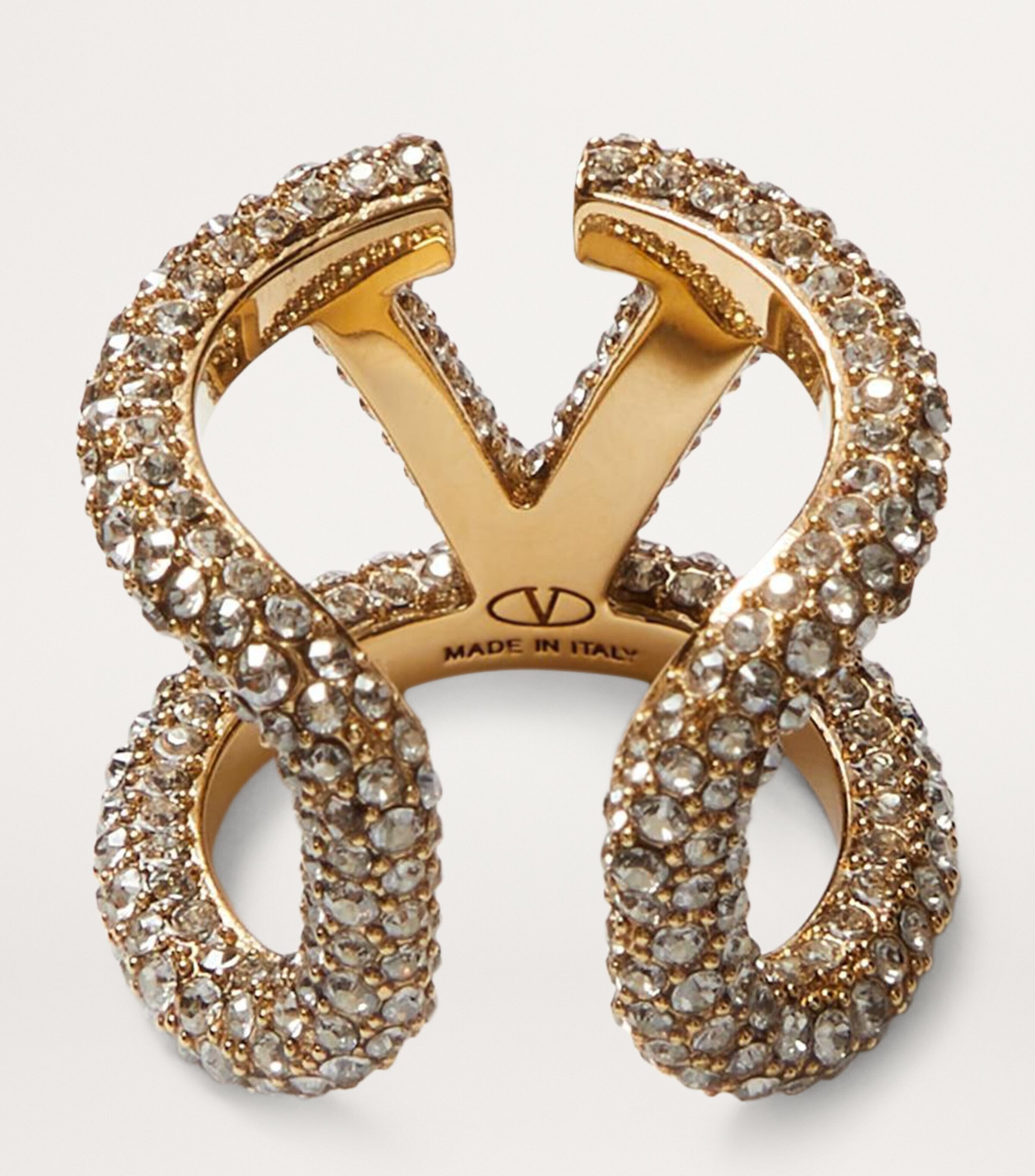 Valentino Garavani Crystal-Embellished VLogo Ring | Harrods UK