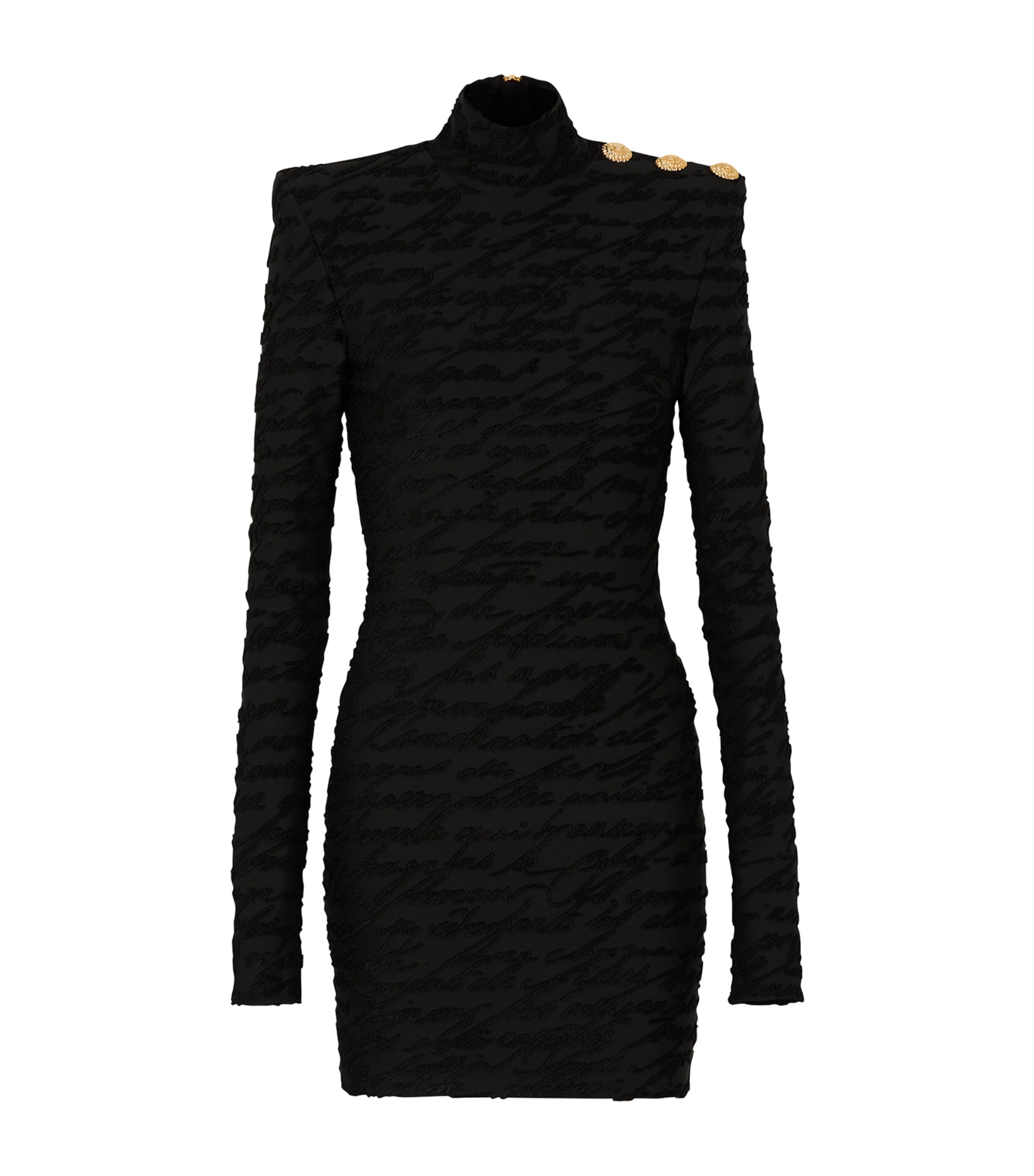 Balmain Black Jacquard Love Letter Mini Dress | Harrods US