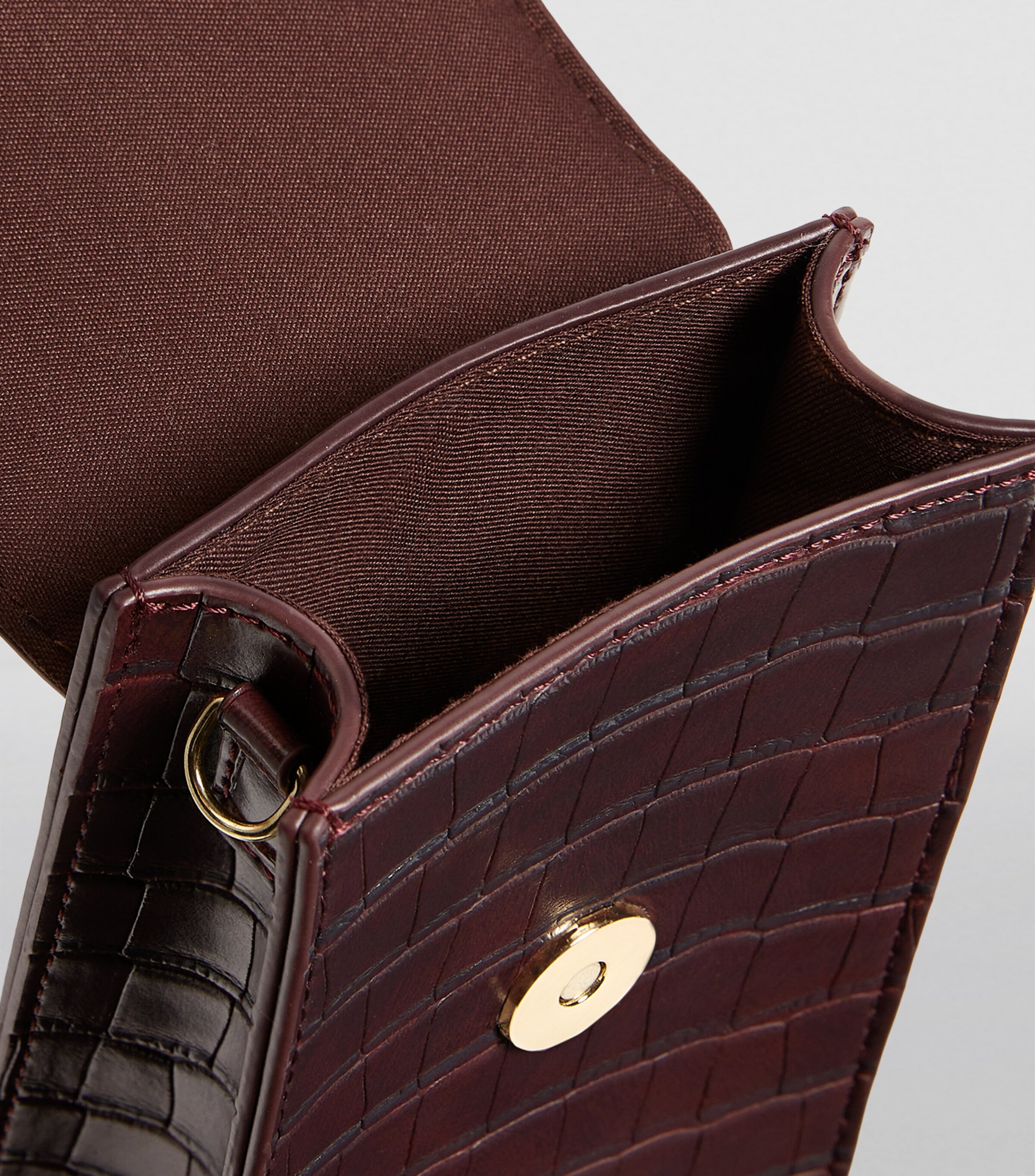 Harrods Burgundy Mini Croc-Embossed Nano Bag | Harrods UK