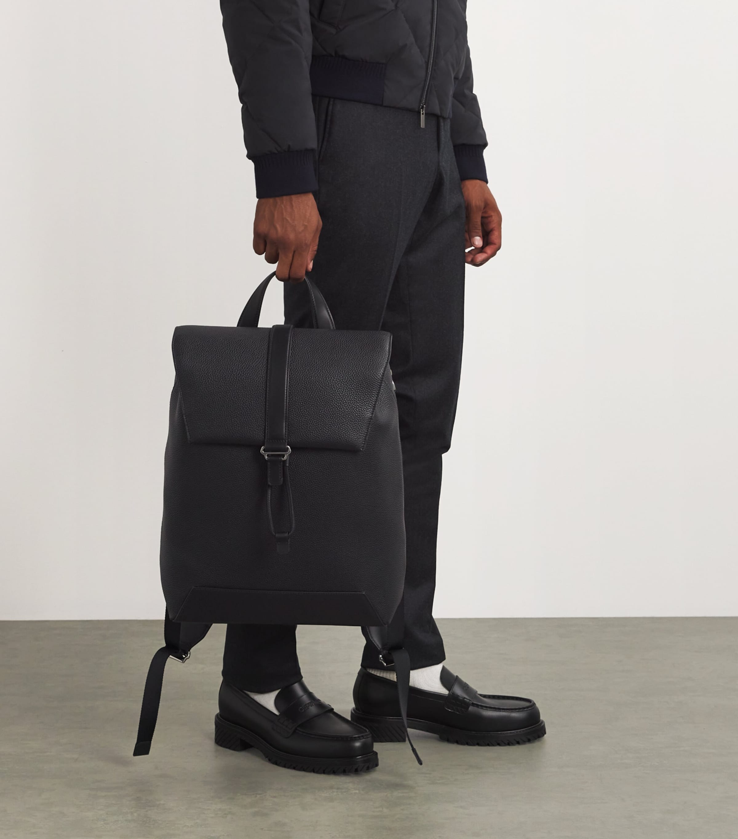 Dunhill Black Leather Harness Backpack | Harrods UK