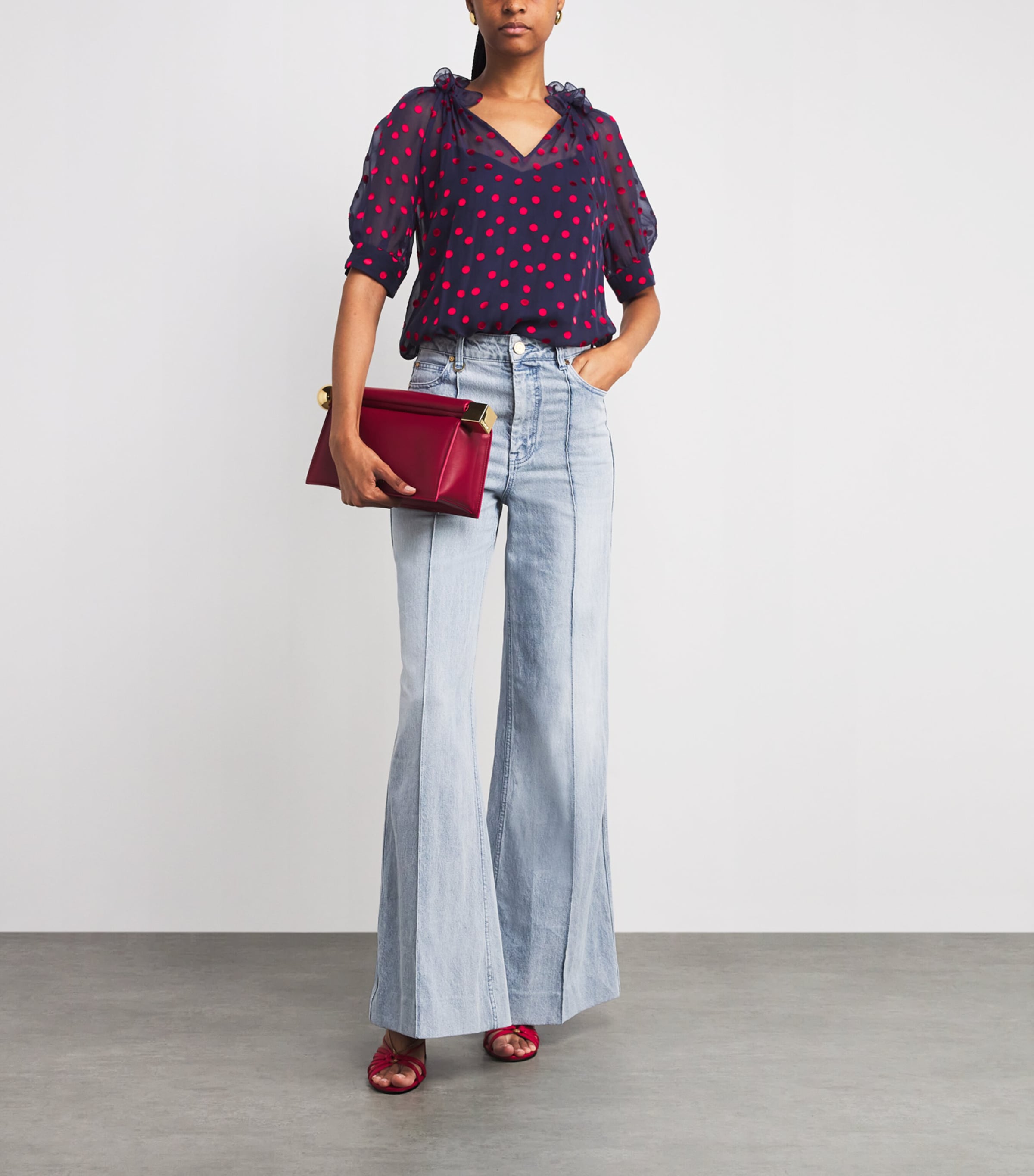 Saloni Multi Silk-Blend Devoré Polka Dot Josie Blouse | Harrods AU