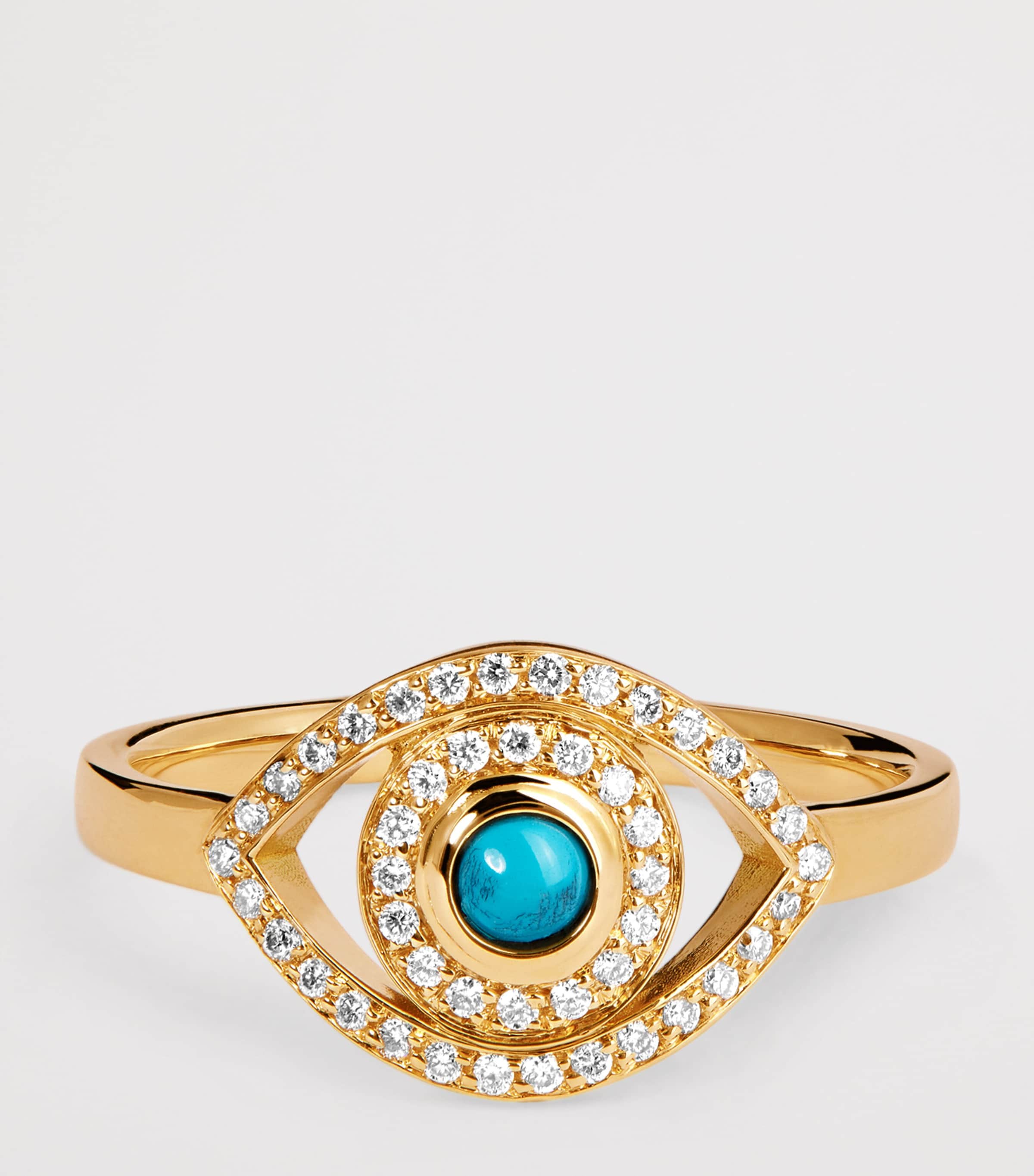 Netali Nissim Yellow Gold, Diamond and Turquoise Mini Evil Eye Ring | Harrods CA