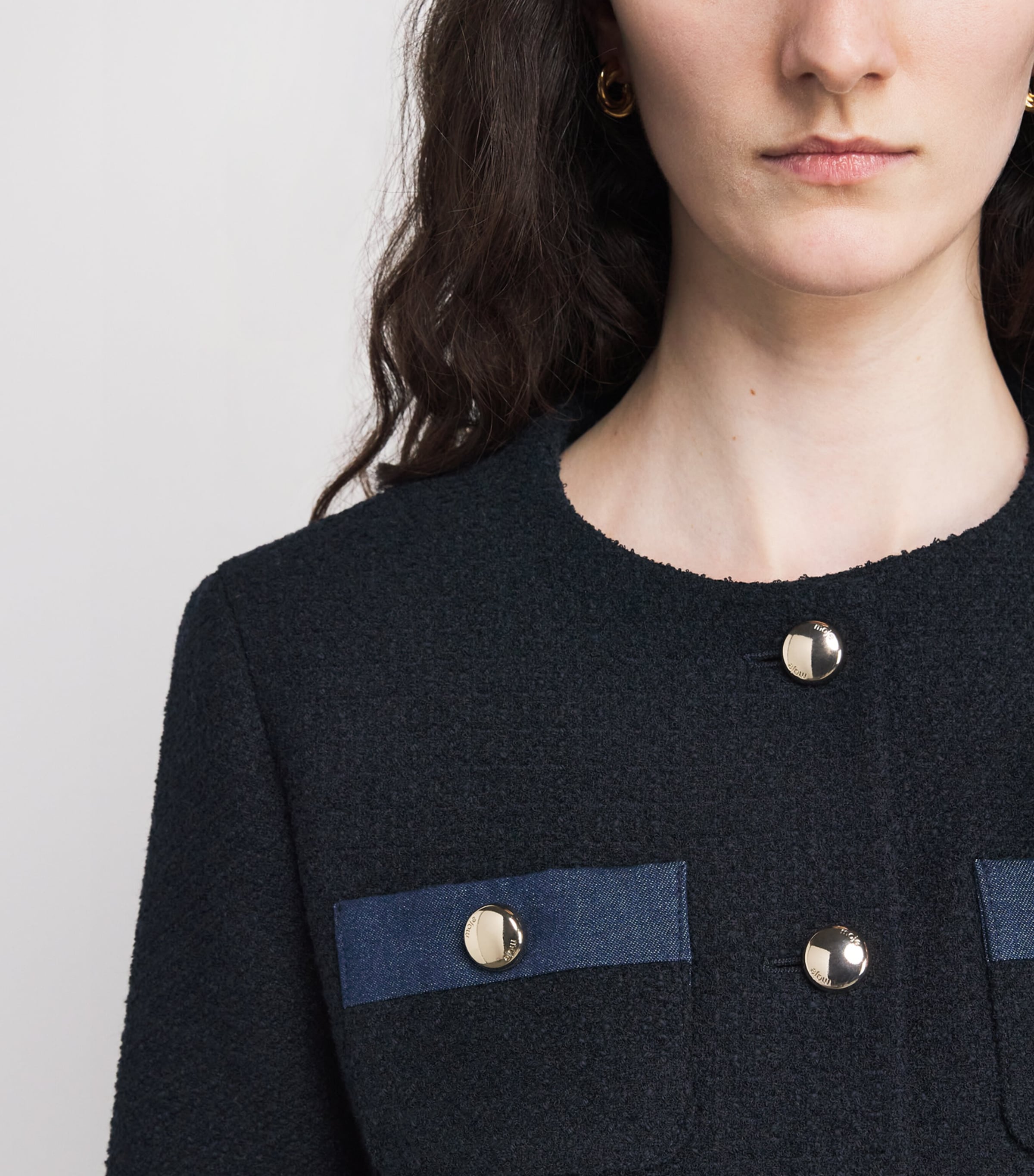 Maje Blue Tweed Denim-Trim Jacket | Harrods US