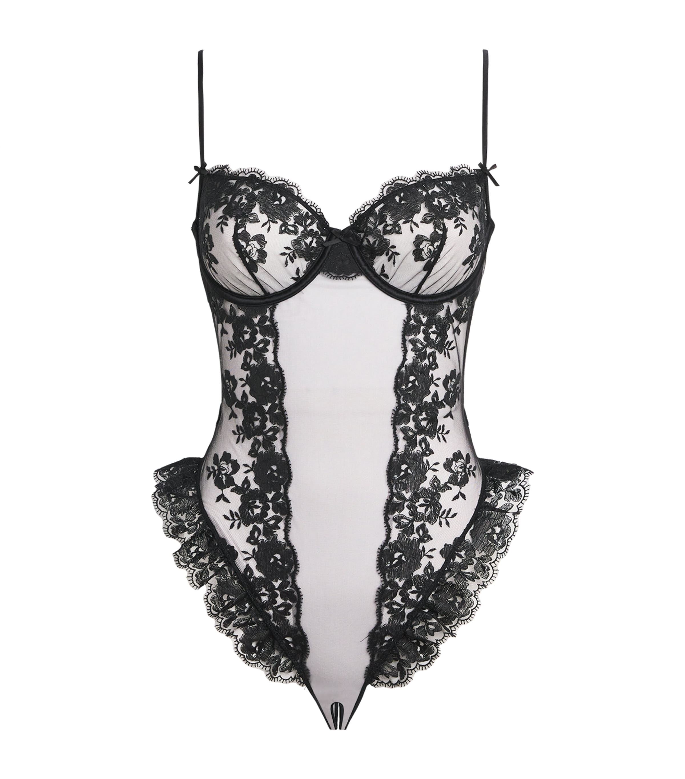 Skims Black Lace Demi Crotchless Teddy | Harrods NZ