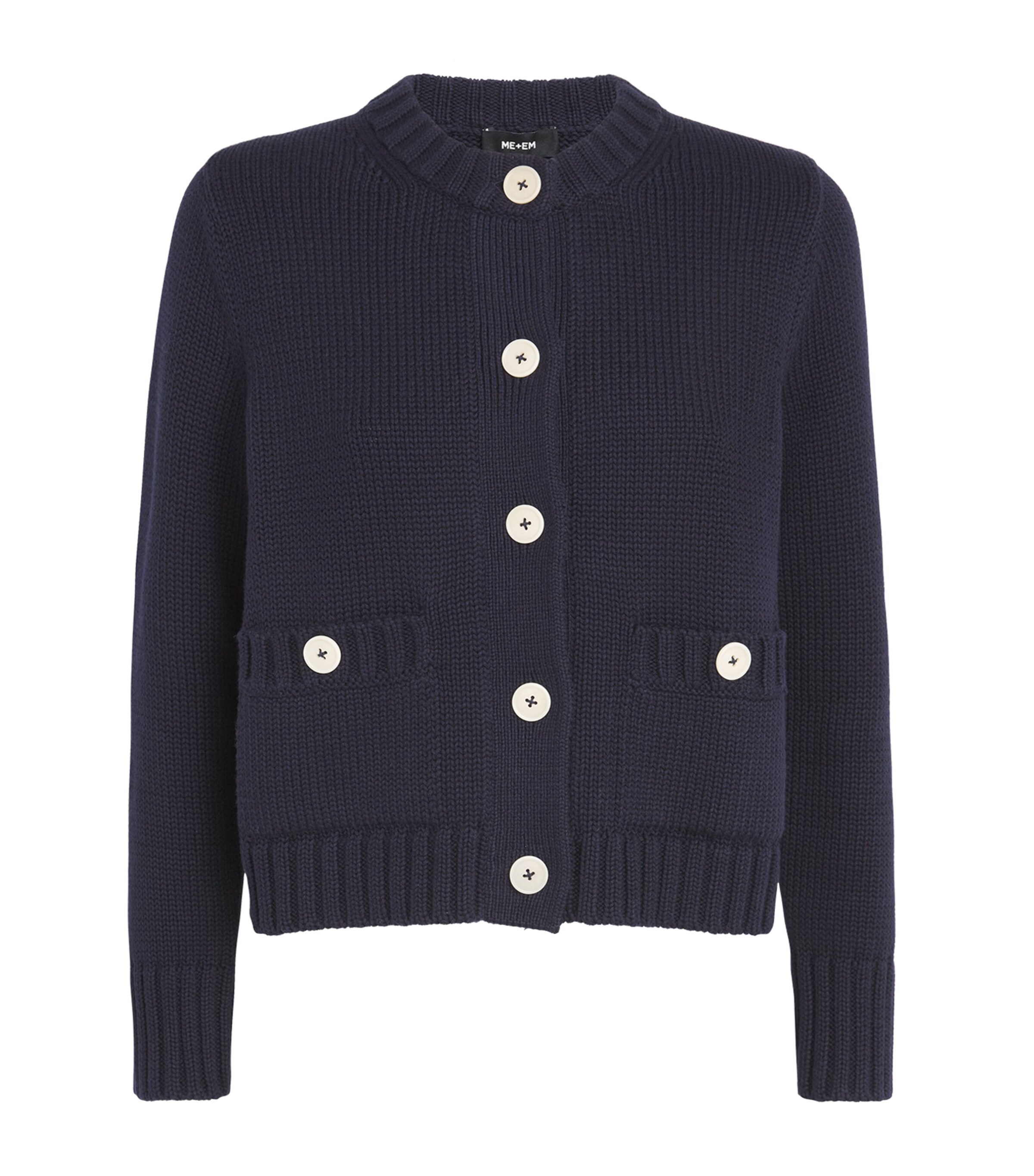 ME+EM Navy Cotton Cropped Cardigan | Harrods AU