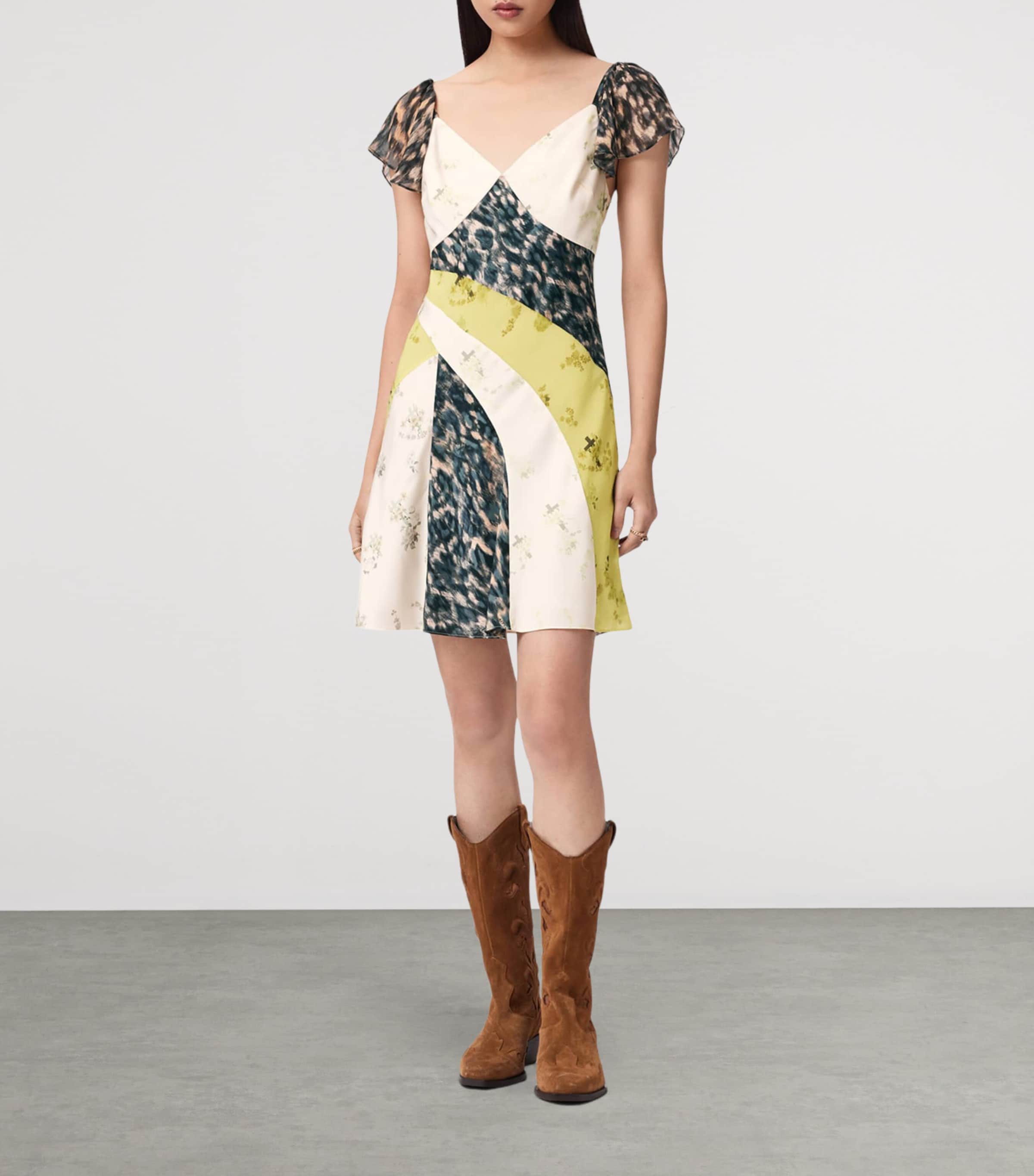 AllSaints Multi Panelled Lala Mini Dress | Harrods CA