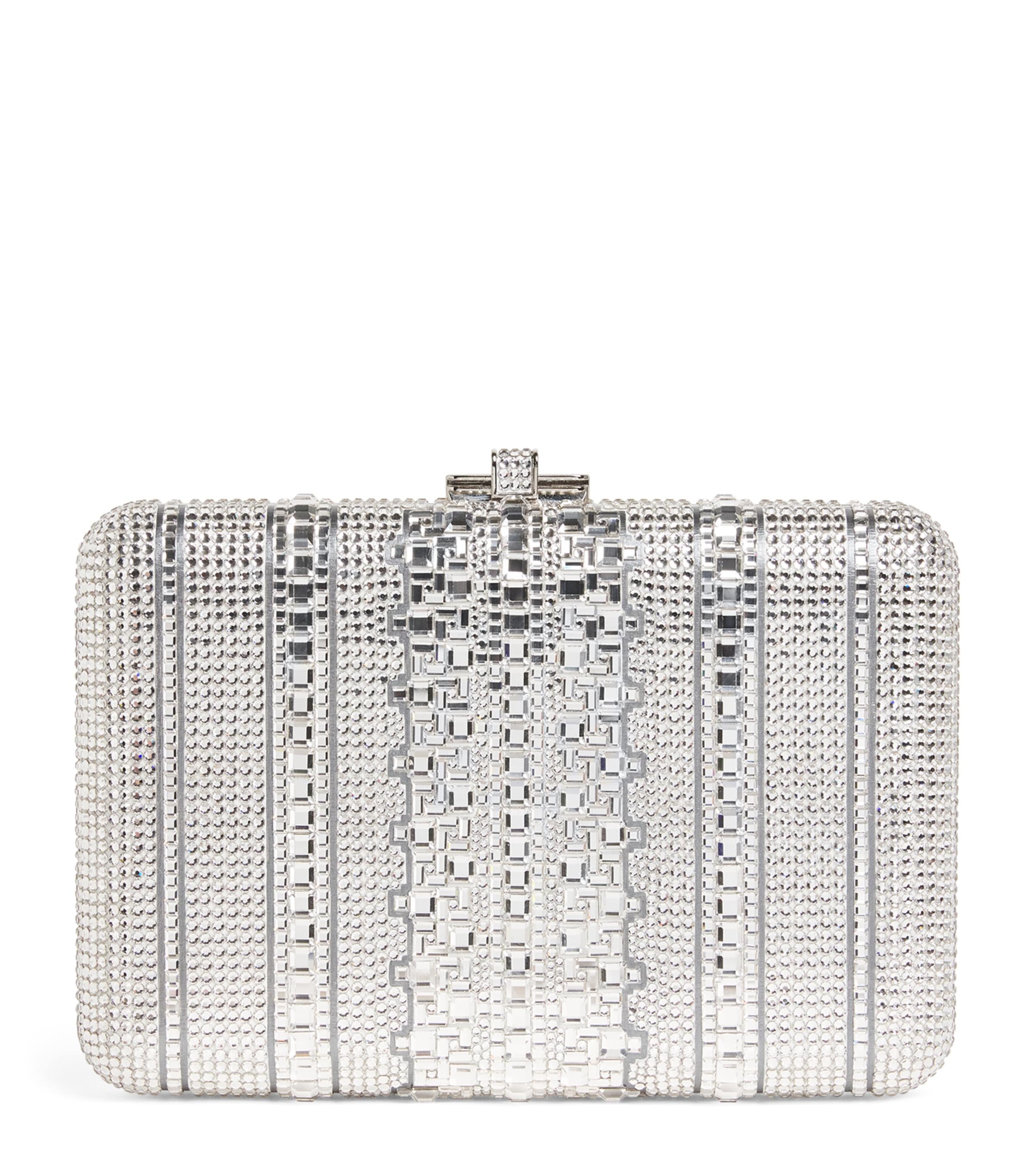 Judith Leiber Silver Crystal Lattice Slim Slide Clutch Bag | Harrods US
