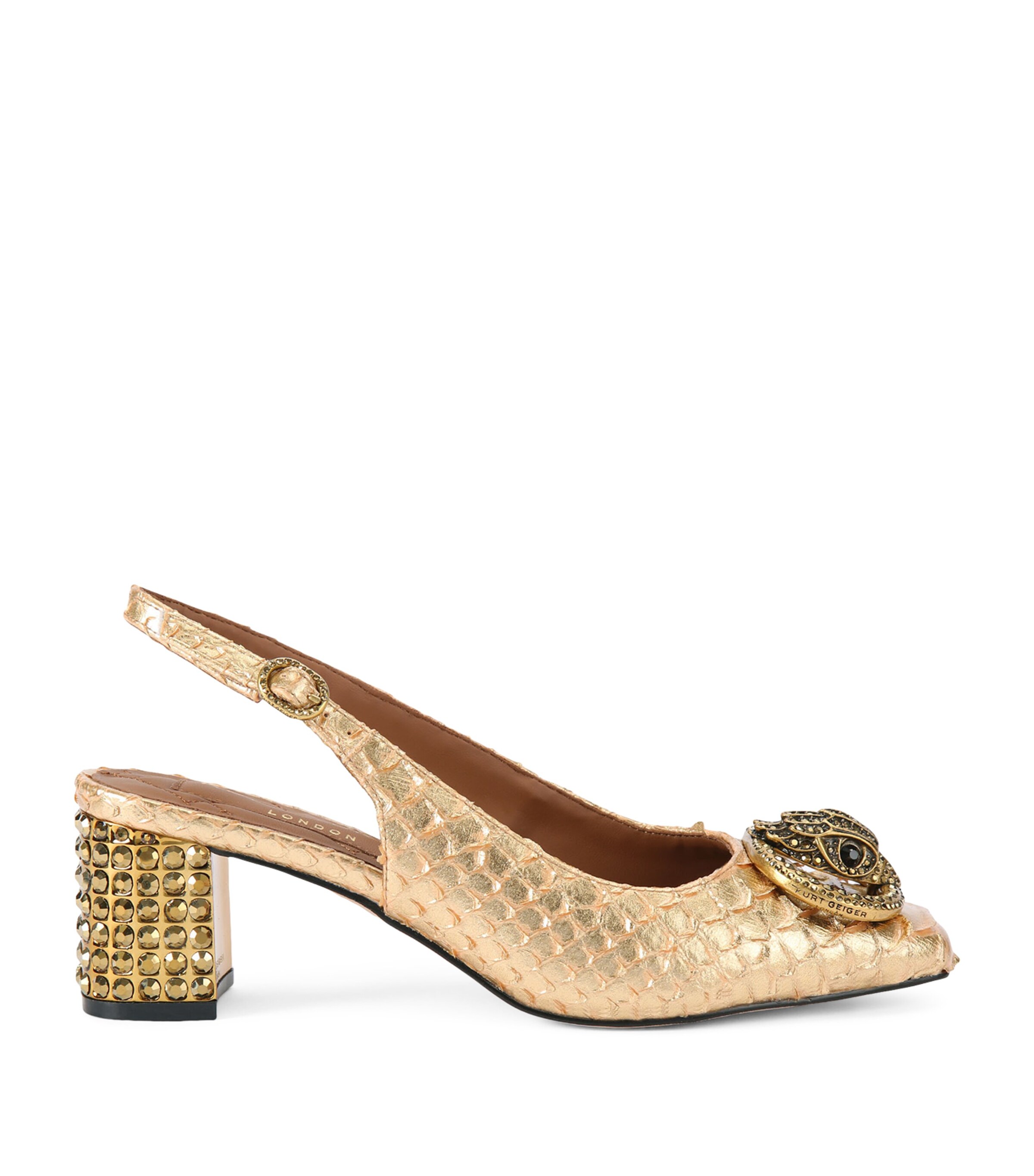 Kurt Geiger London Gold Leather Lizard-Effect Chelsea Slingback Pumps ...