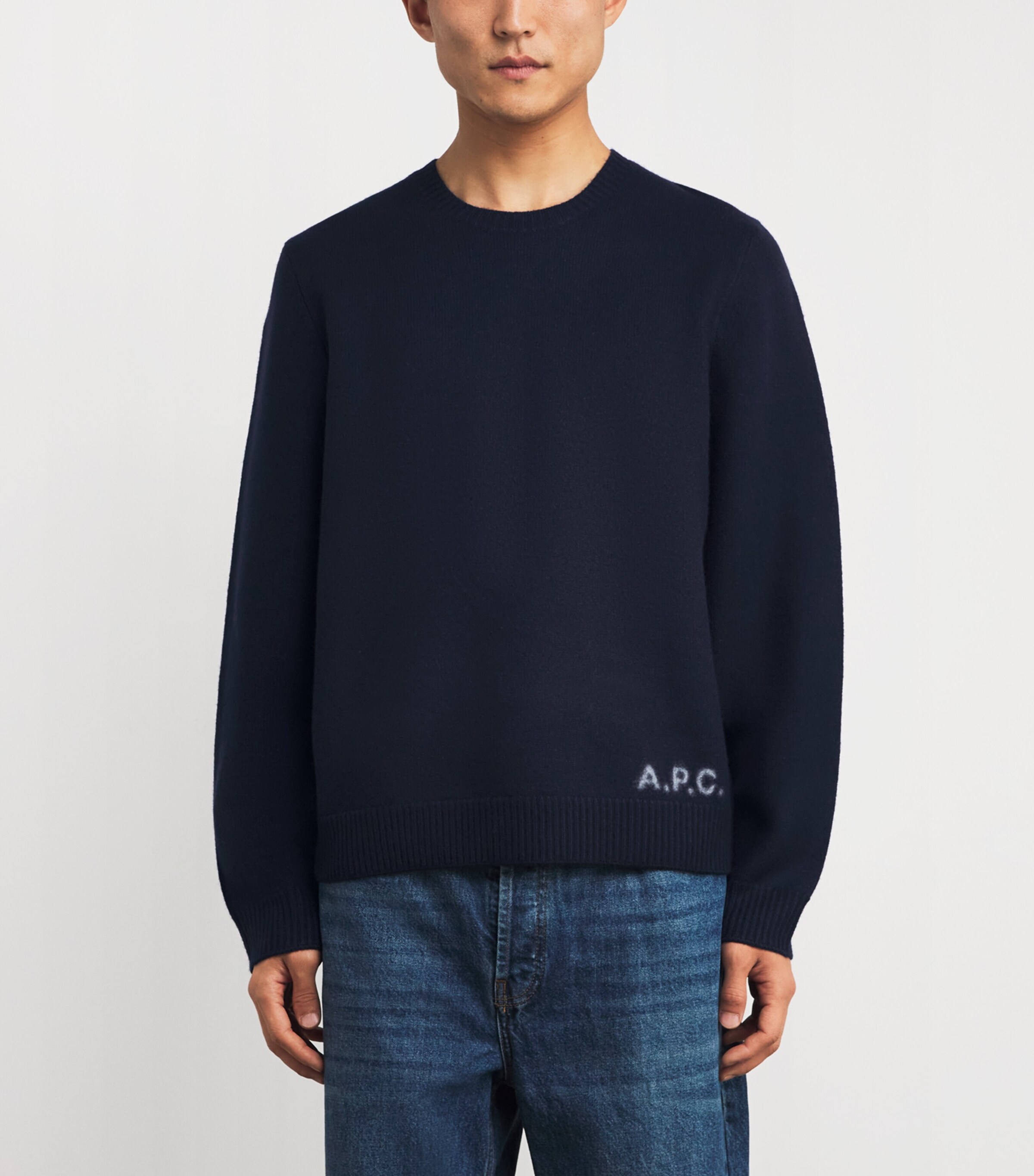 A.P.C. Navy Merino Wool Edward Logo Sweater | Harrods UK
