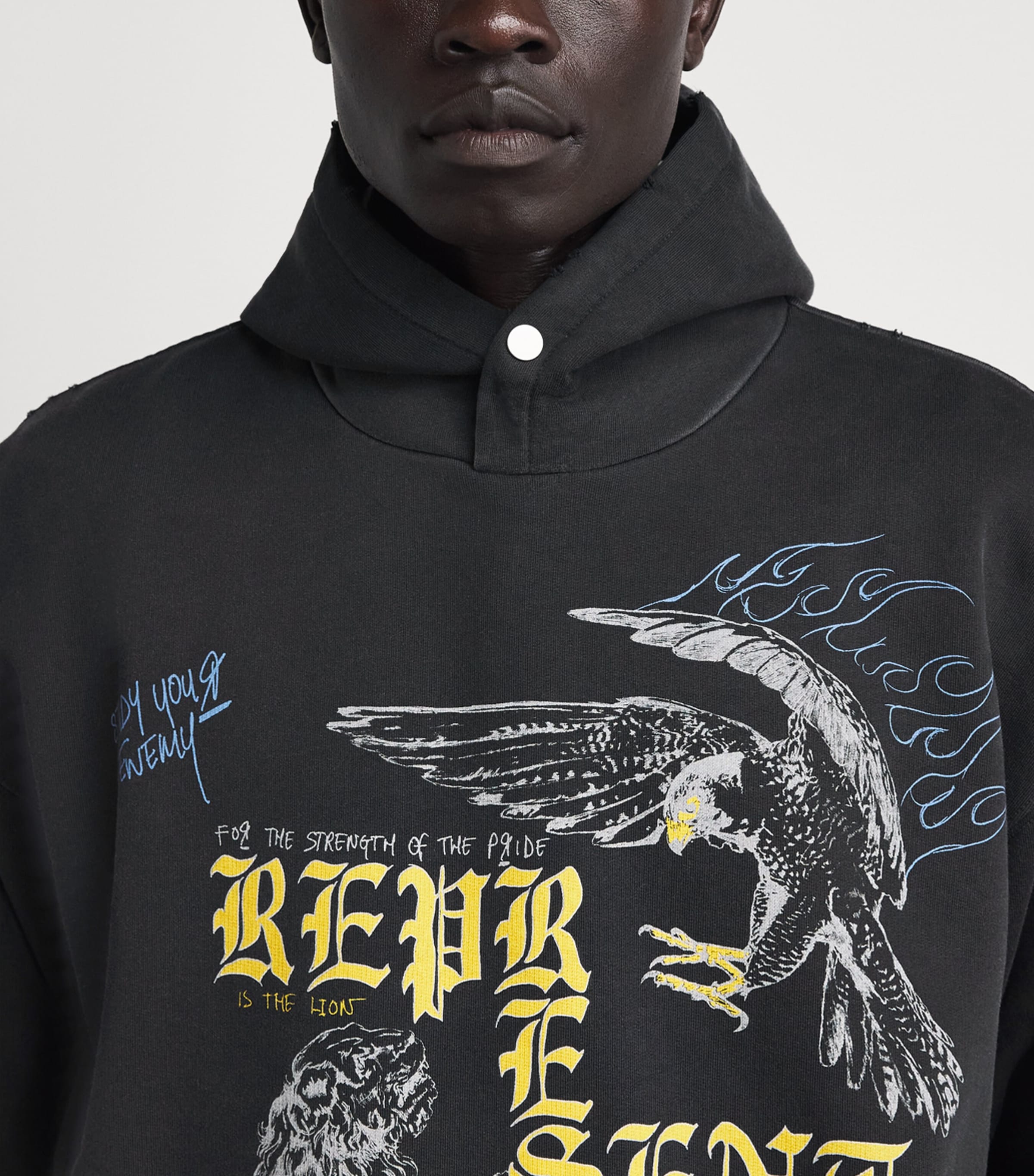 Represent Black Cotton Enemy Graphic Hoodie | Harrods AU