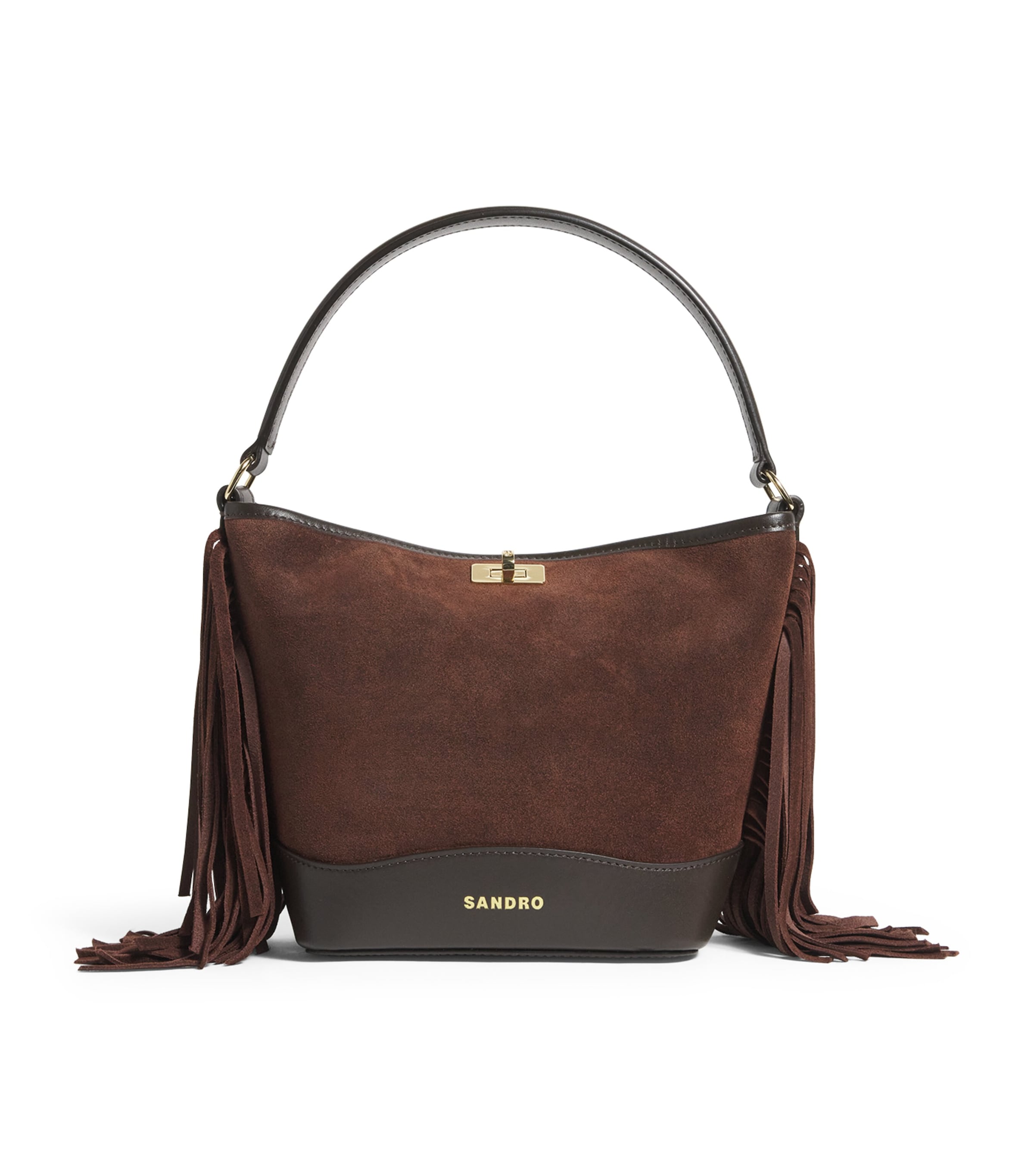 Sandro Paris Brown Mini Leather Fringe Tangoso Bucket Bag | Harrods US