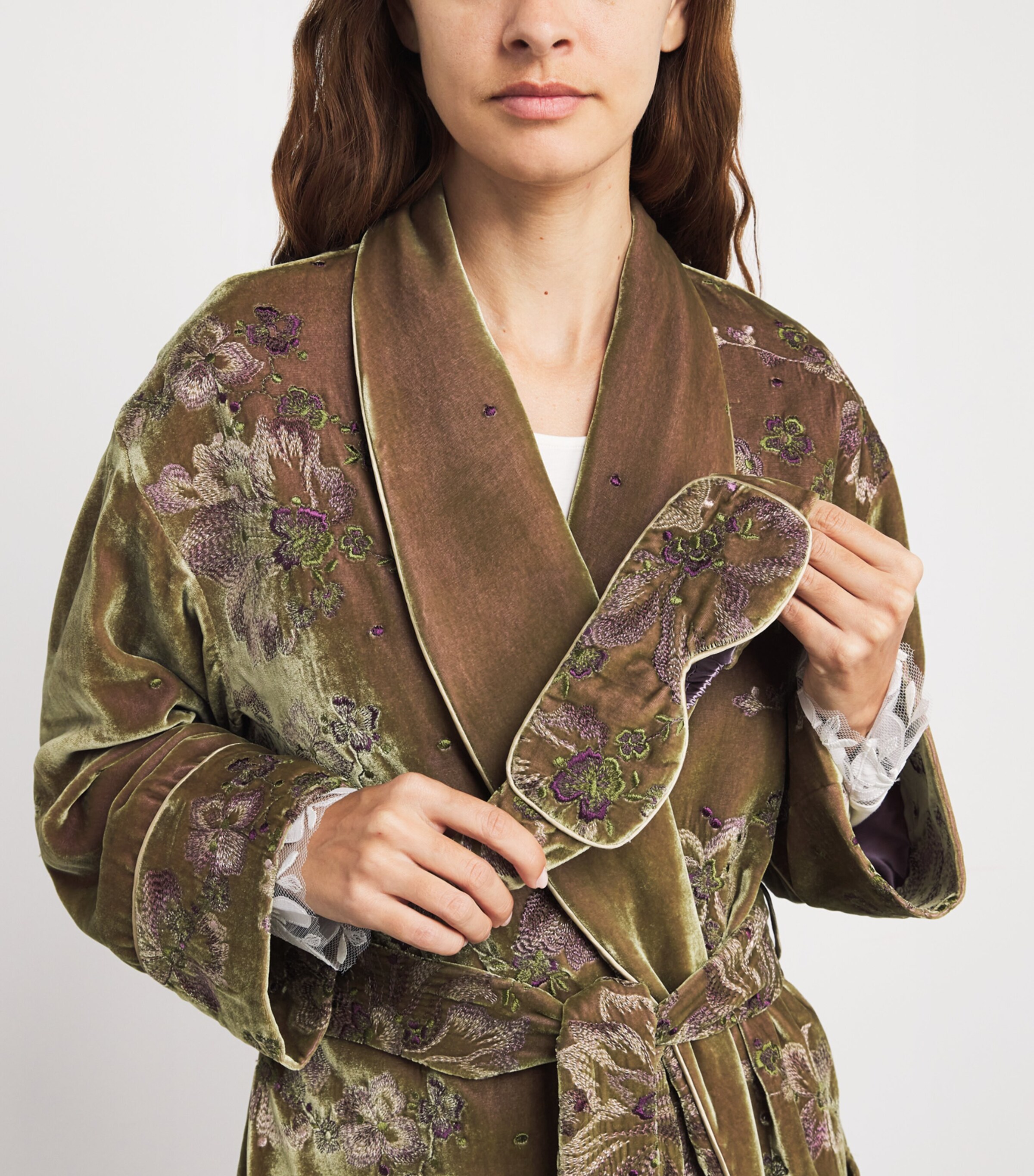 Daniel Hanson Brown Velvet Embroidered Floral Eye Mask | Harrods US