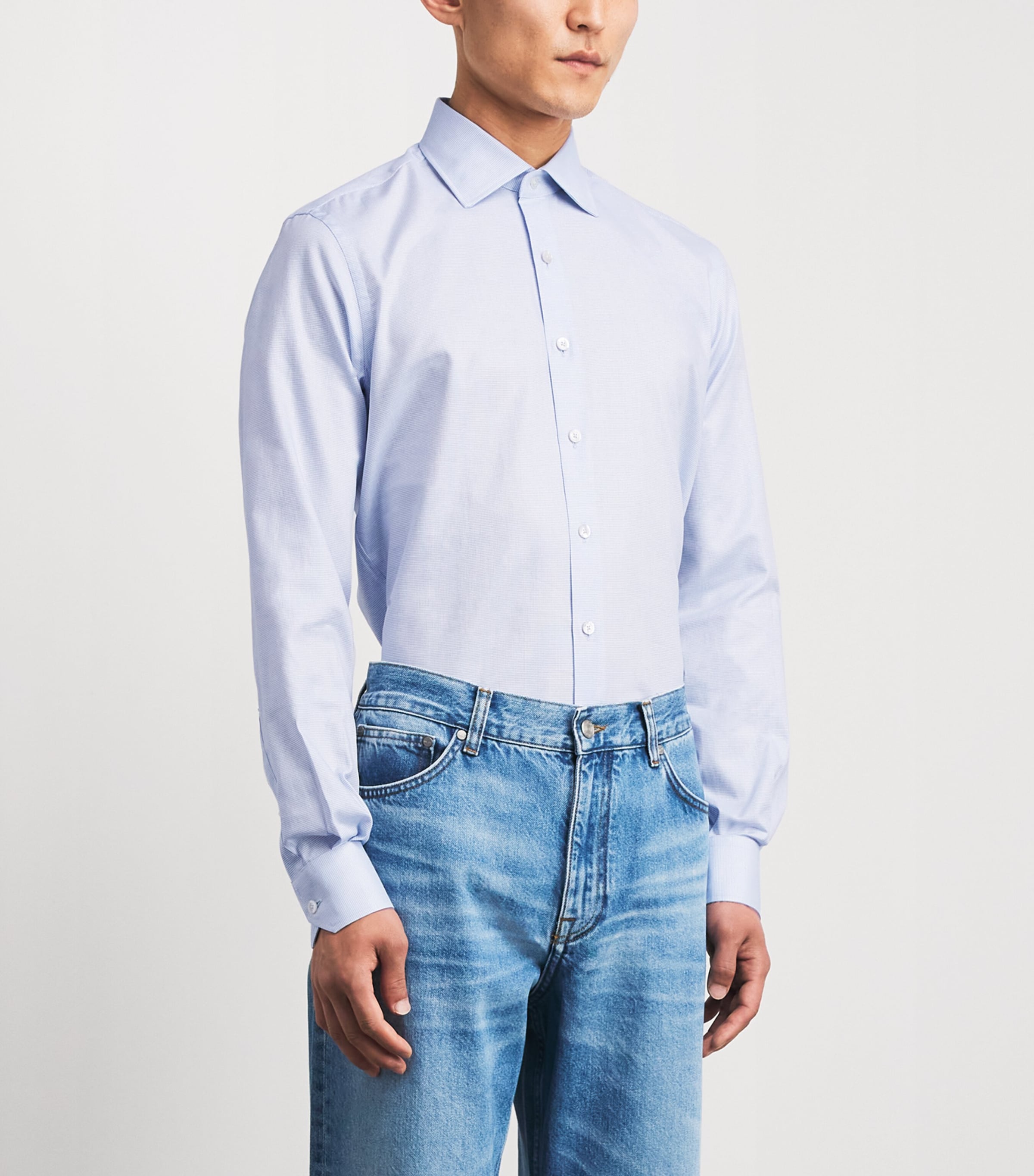 Pal Zileri Blue Cotton Micro-Check Shirt | Harrods CA
