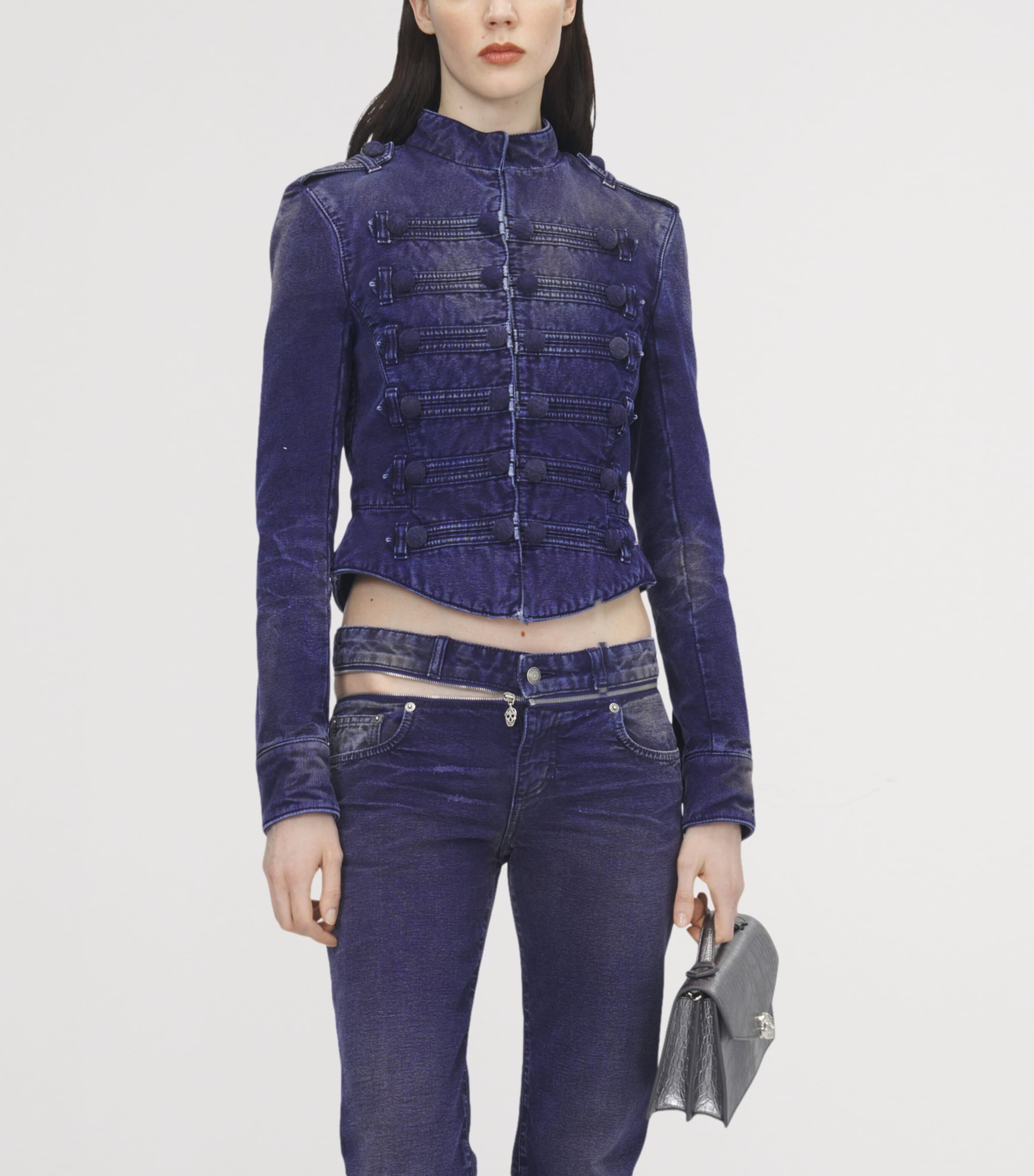 McQueen Blue Slashed Zip Low-Rise Bootcut Jeans | Harrods CA