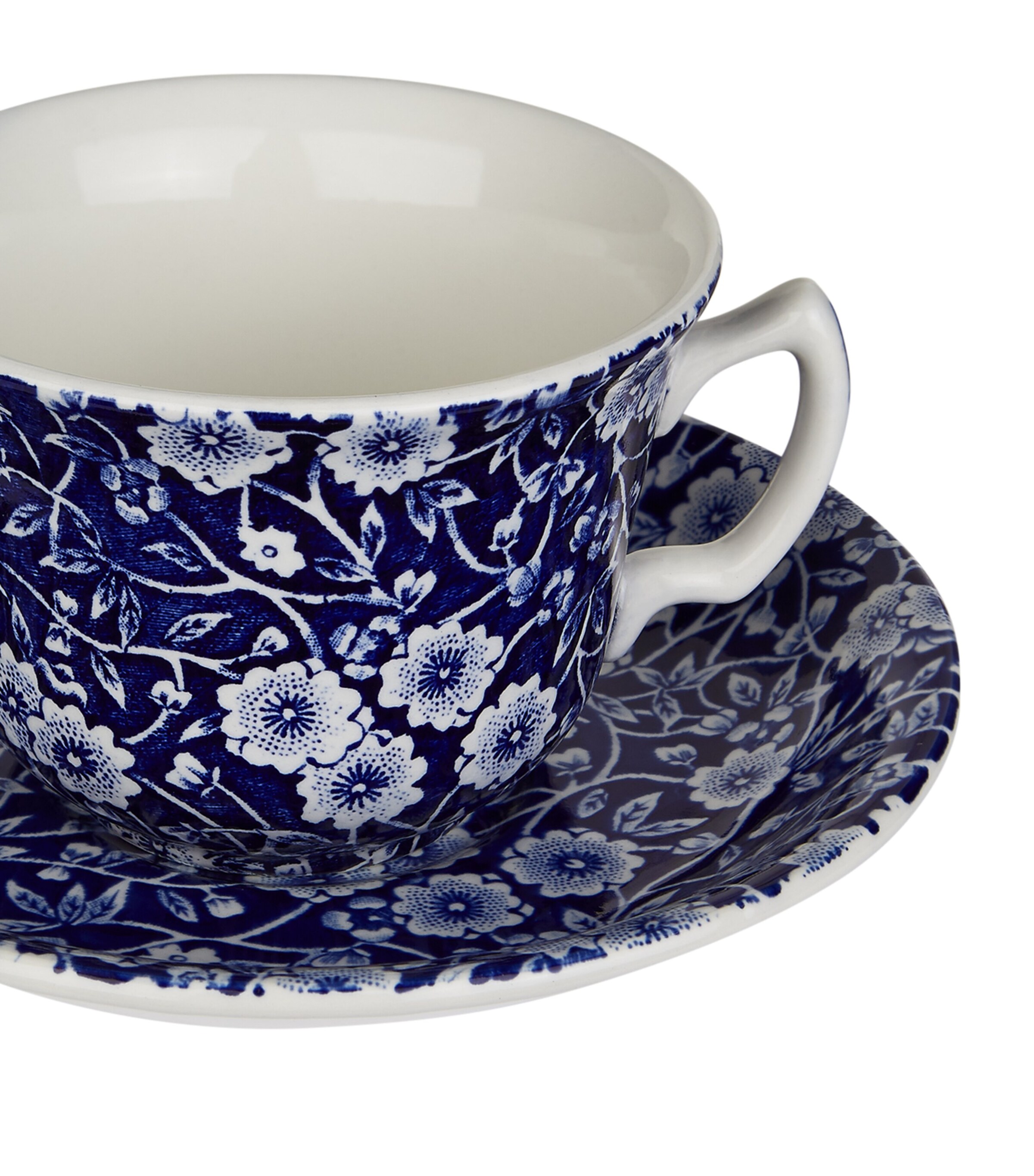 Burleigh Blue Blue Calico Teacup and Saucer | Harrods UK