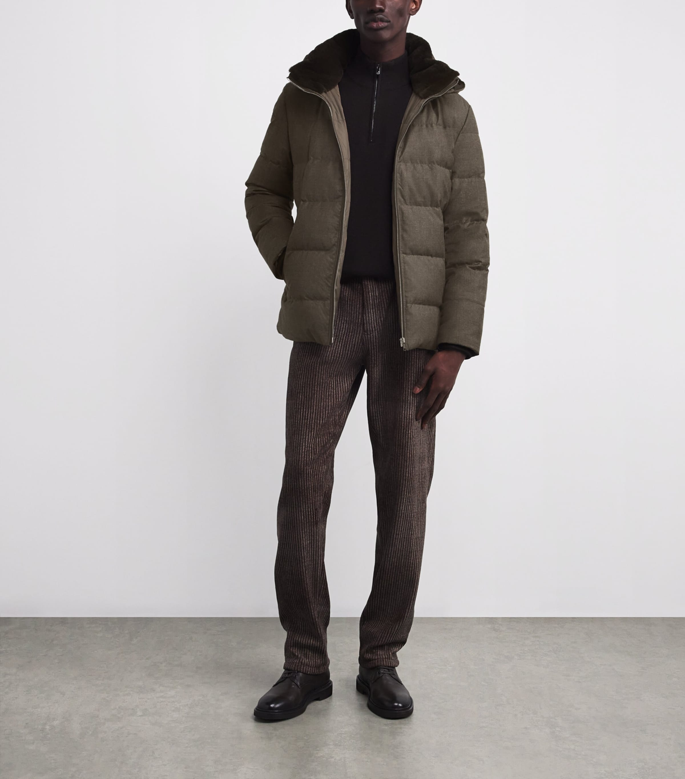 Yves Salomon Brown Wool-Silk Green Storm System Mink-Trim Puffer Jacket ...