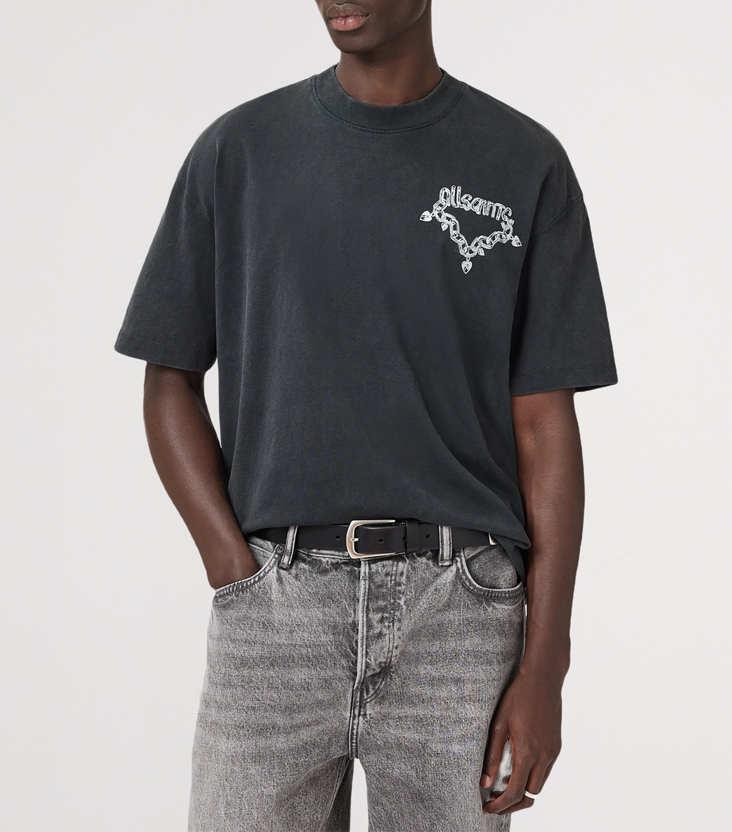 AllSaints Black Cotton Printed Drip T-Shirt | Harrods US