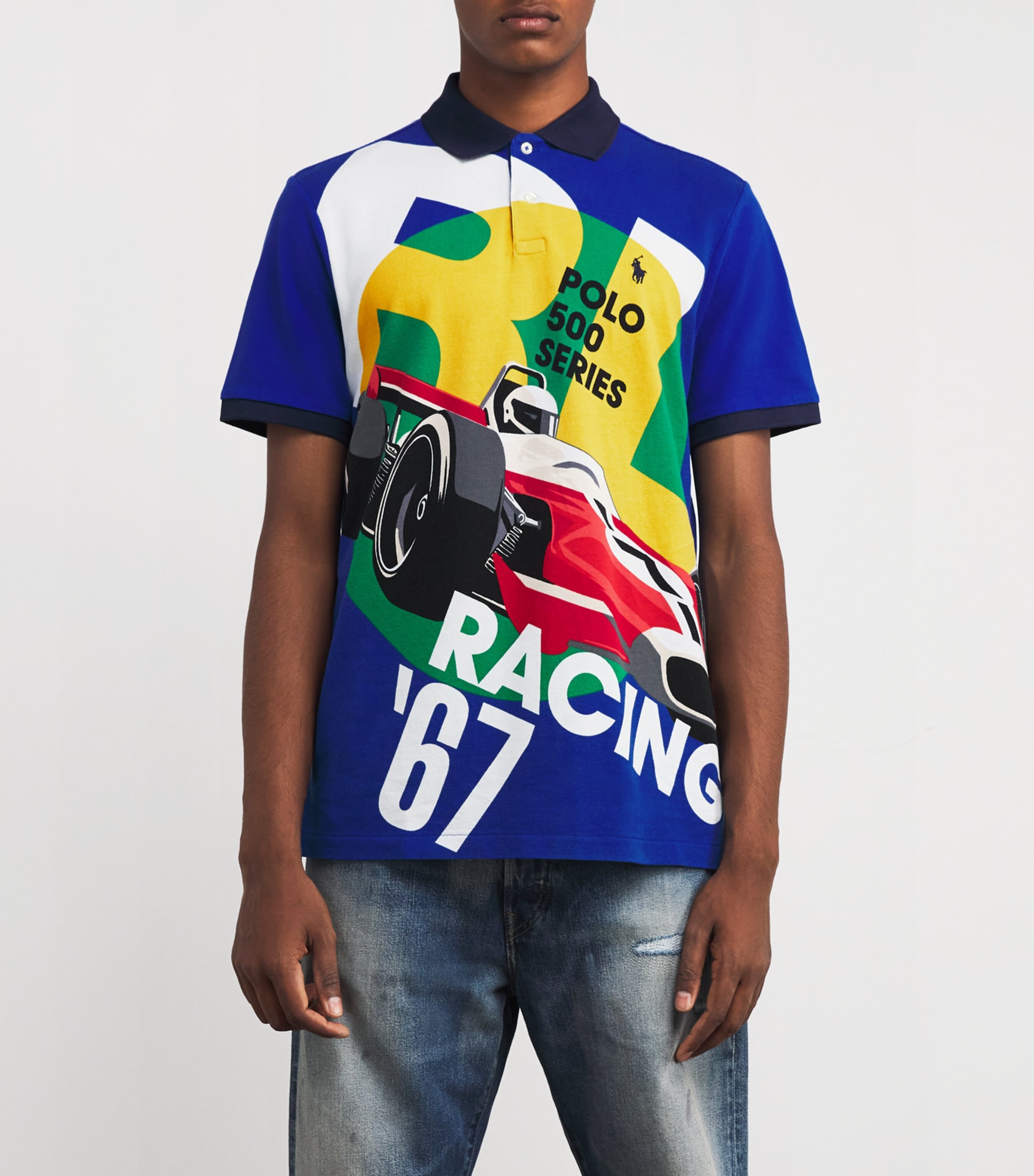 Polo Ralph Lauren Blue Cotton Mesh Classic-Fit Racing Polo Shirt ...