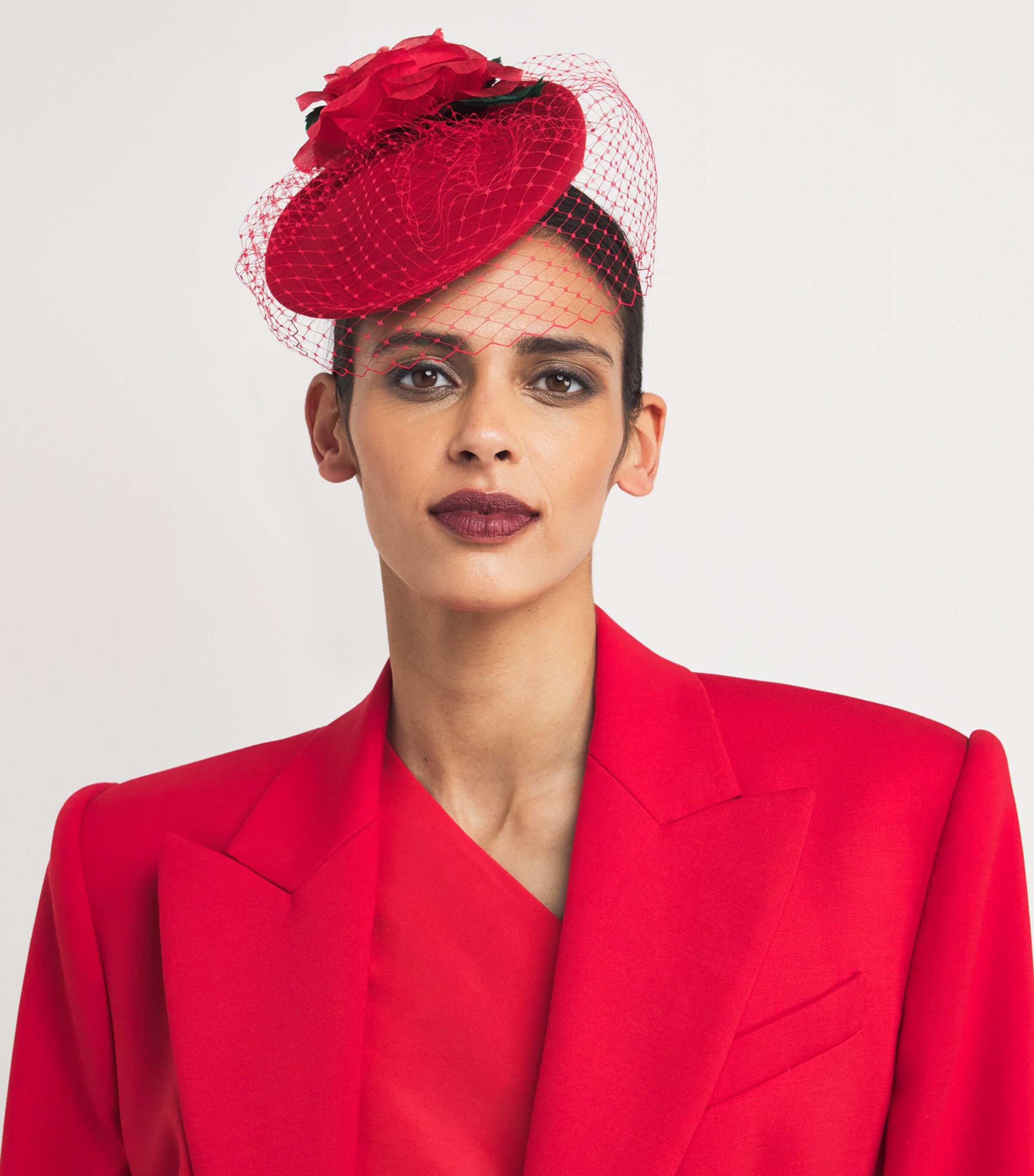 Maison Michel Red Bibi Rose Veiled Hat Fascinator | Harrods US