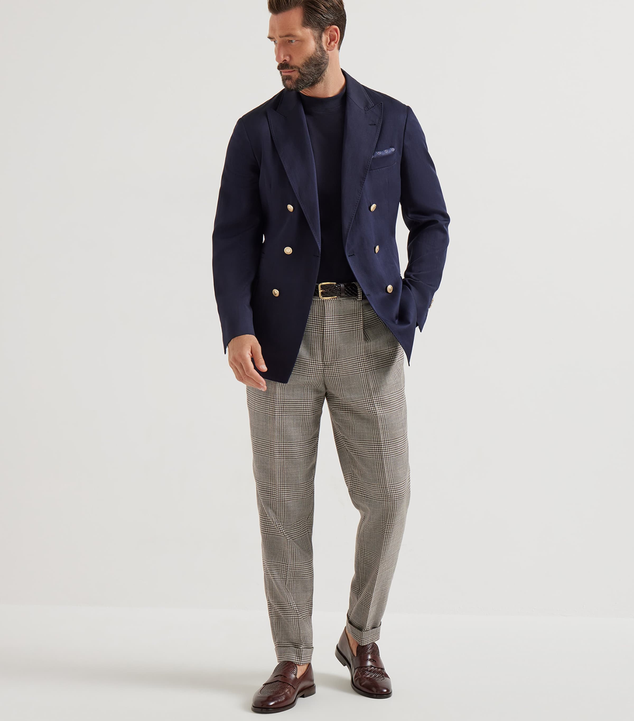 Brunello Cucinelli Brown Prince of Wales Check Tailored Trousers ...