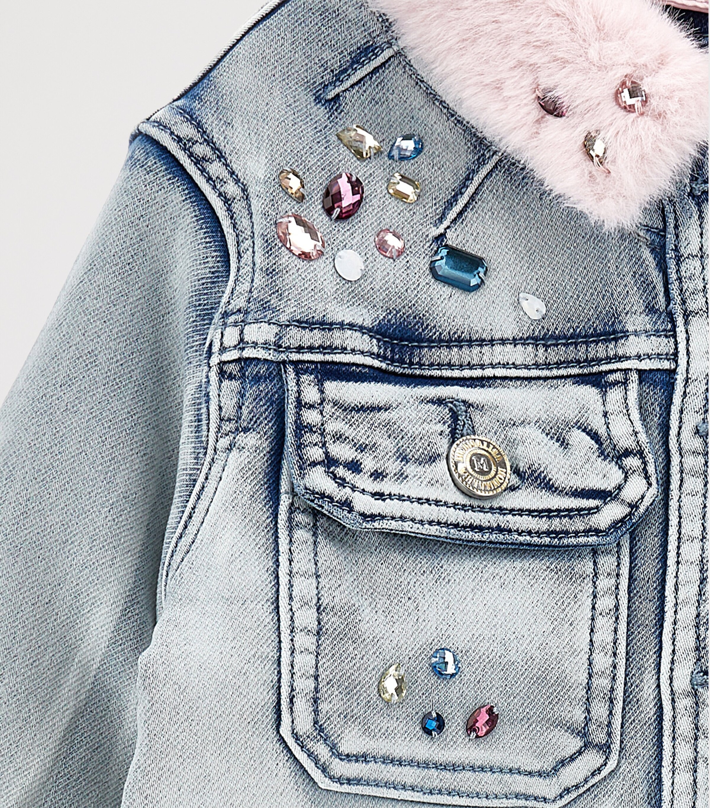 Monnalisa Blue x Stitch Faux Fur Denim Jacket | Harrods UK
