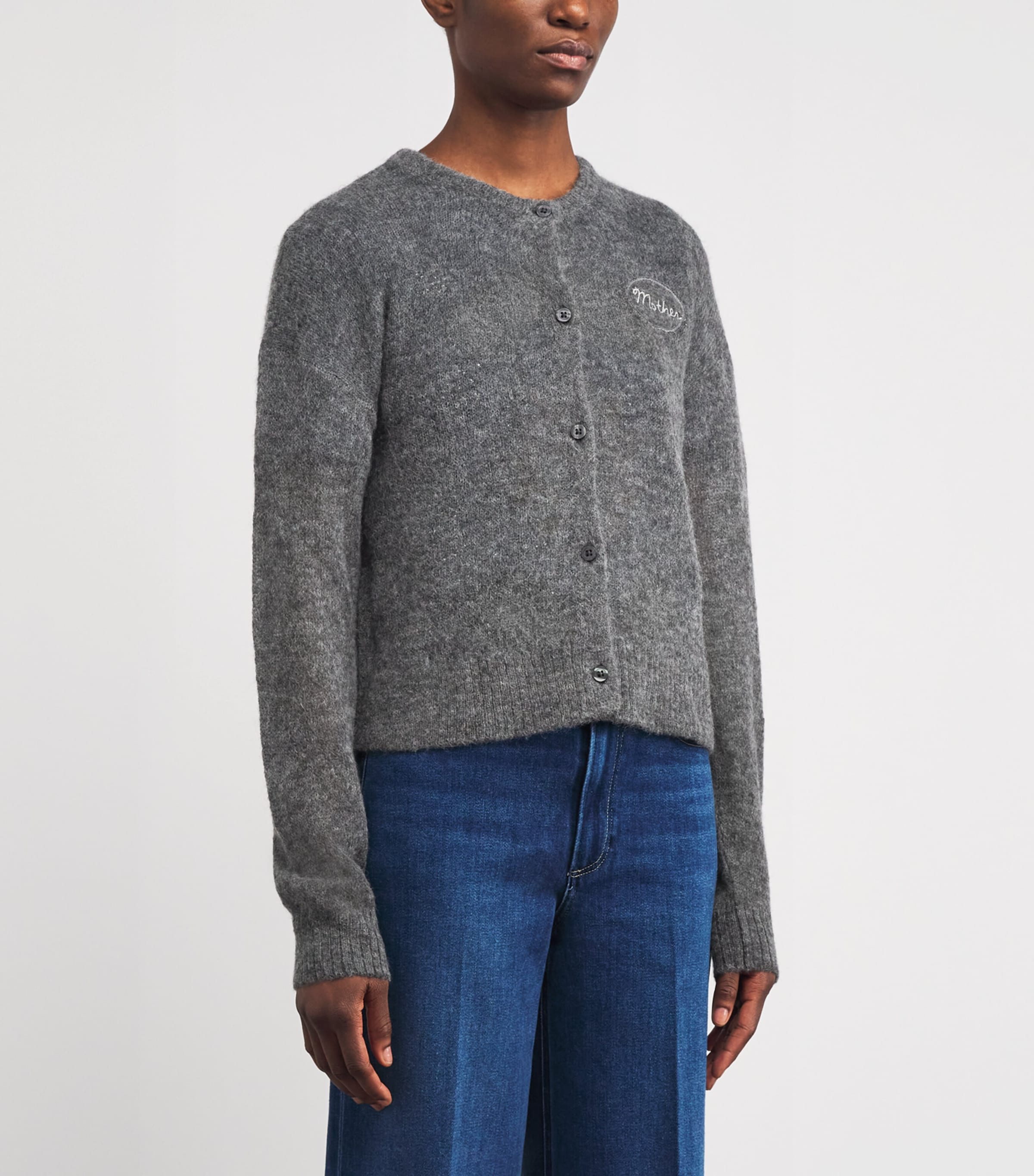 MOTHER Grey Alpaca-Blend Crop Cardigan | Harrods PR