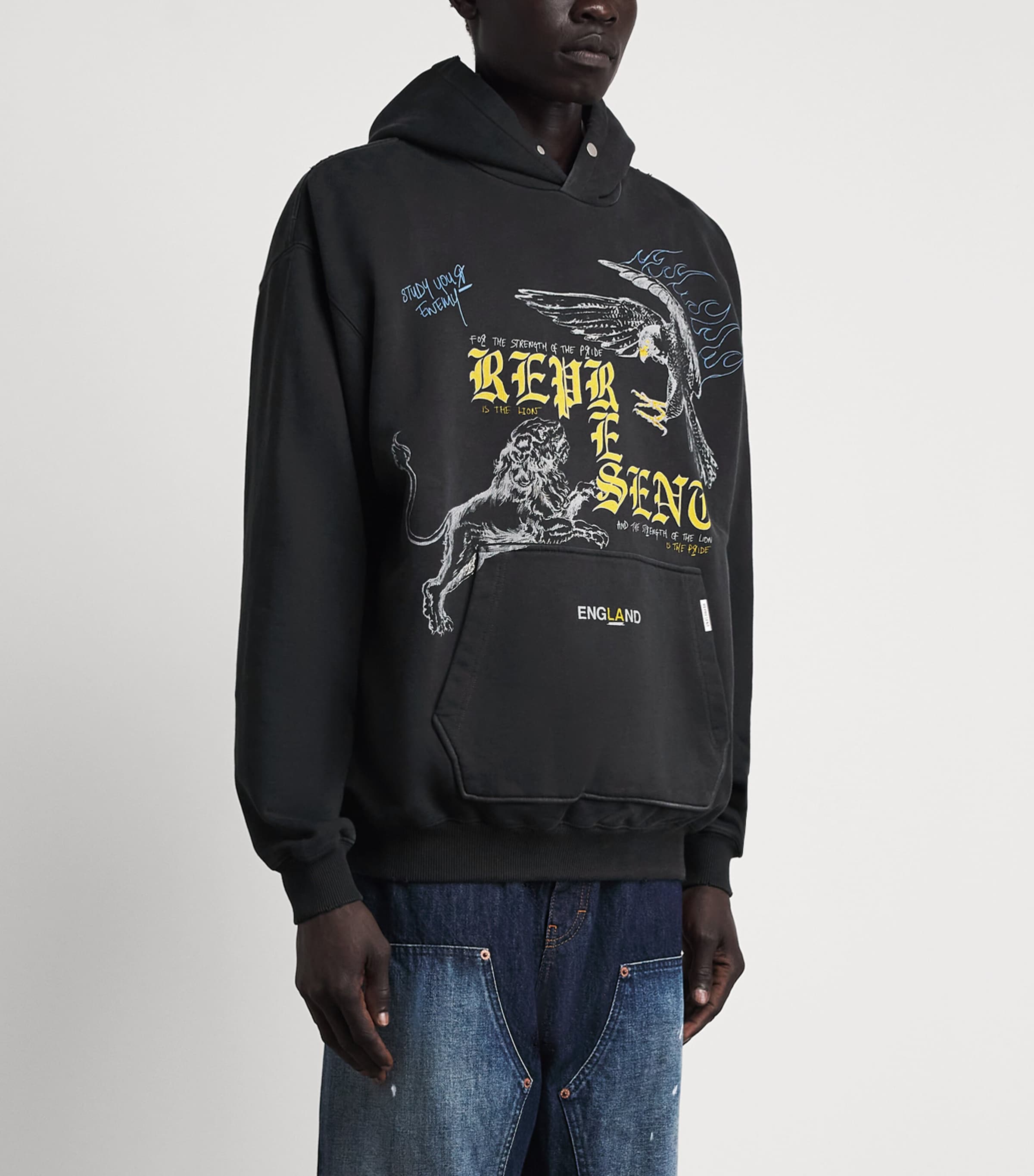 Represent Black Cotton Enemy Graphic Hoodie | Harrods AU