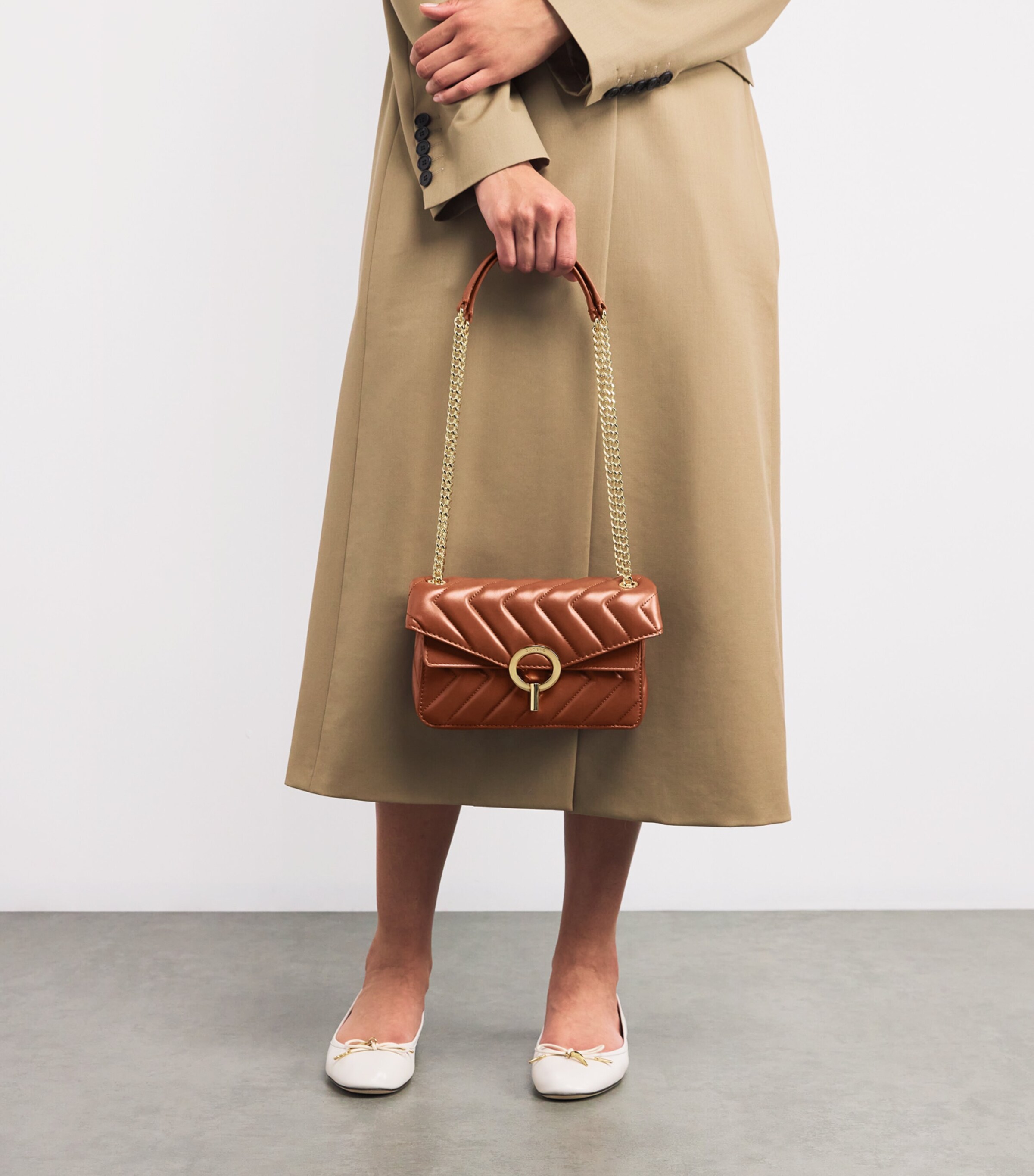 Sandro Paris Brown Quilted Leather Yza Shoulder Bag | Harrods UK