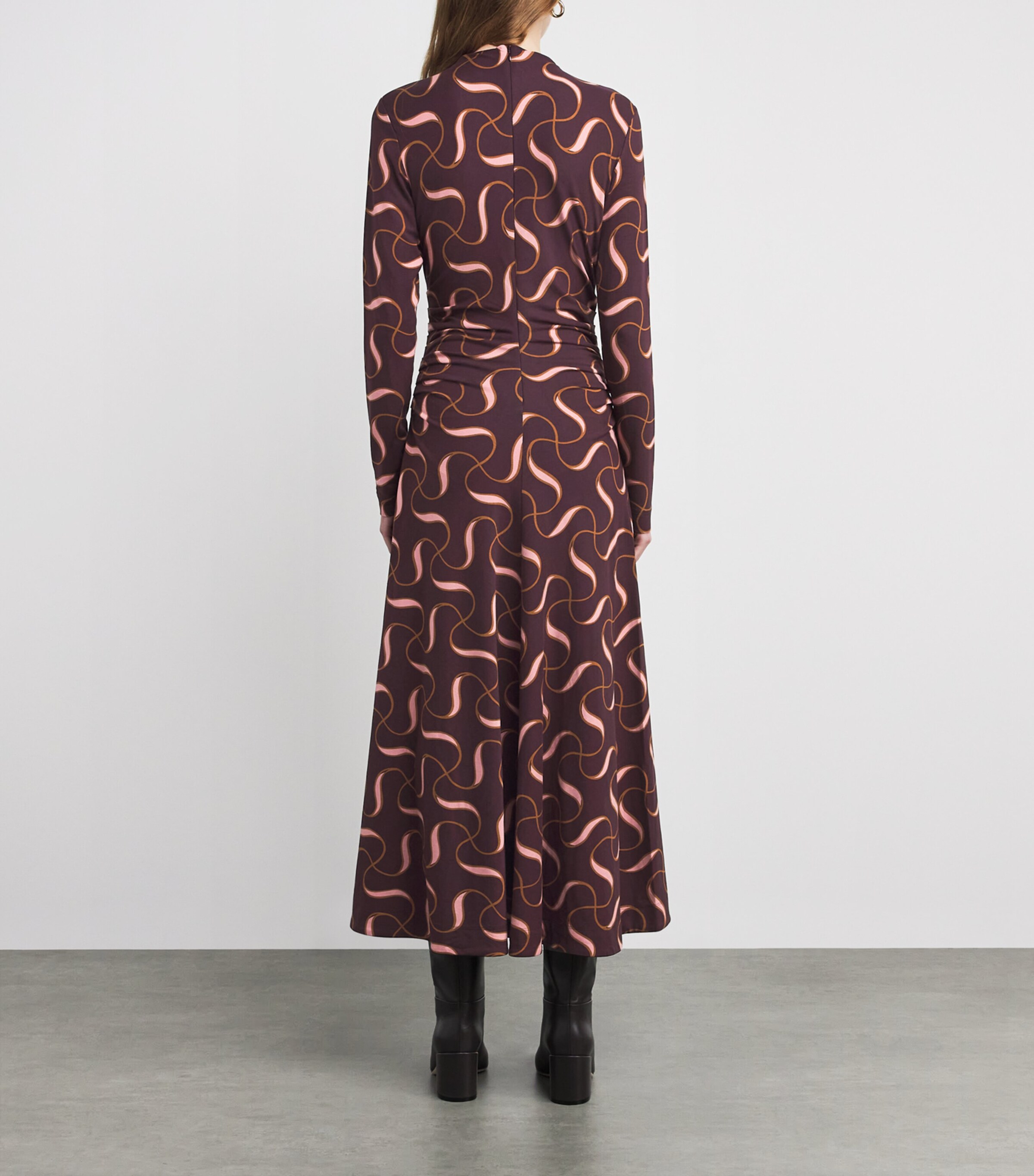 ME+EM Burgundy Jersey Ribbon Print Midi Dress | Harrods CA