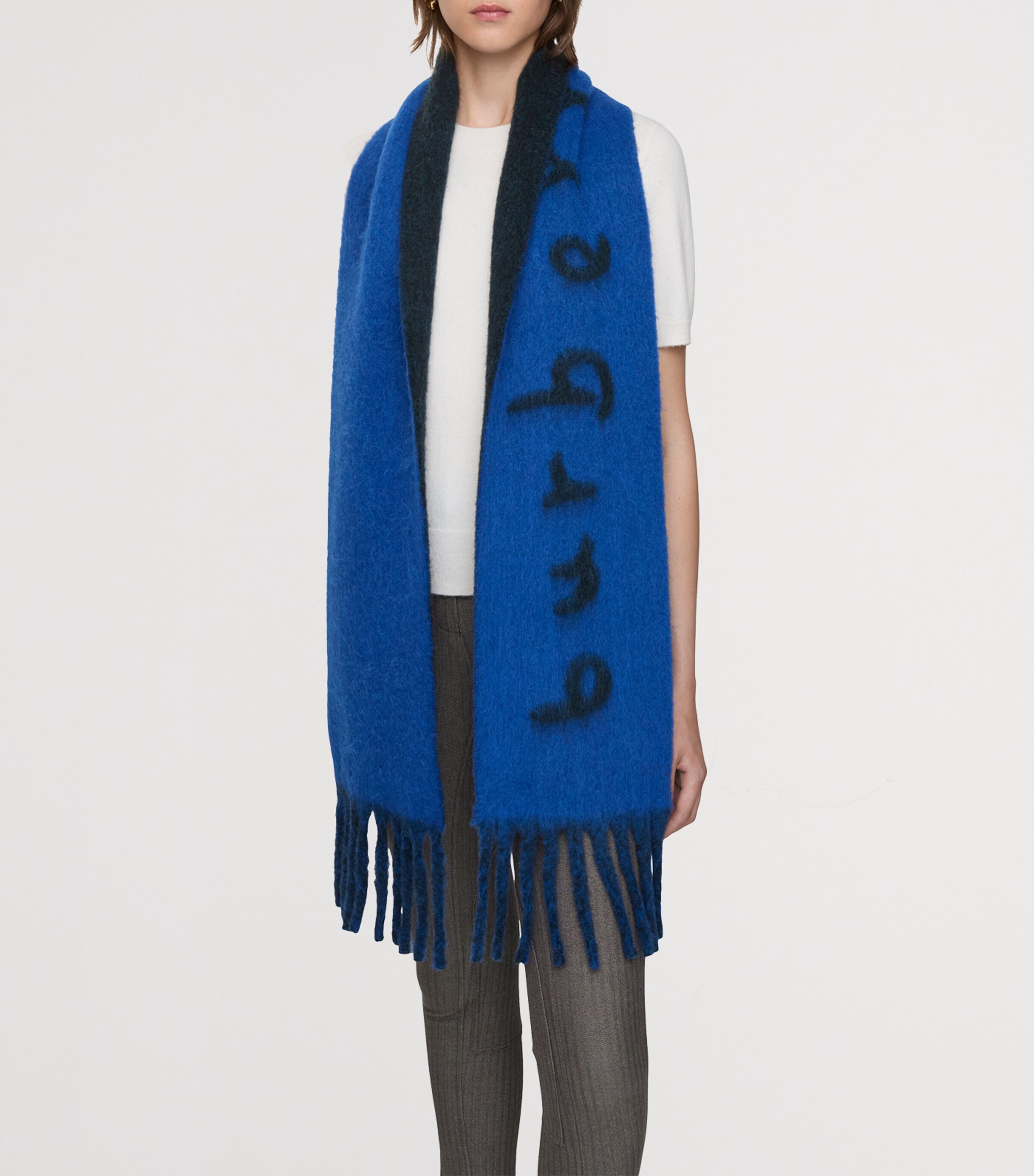 Burberry Blue Alpaca-Blend Reversible Logo Scarf | Harrods NZ