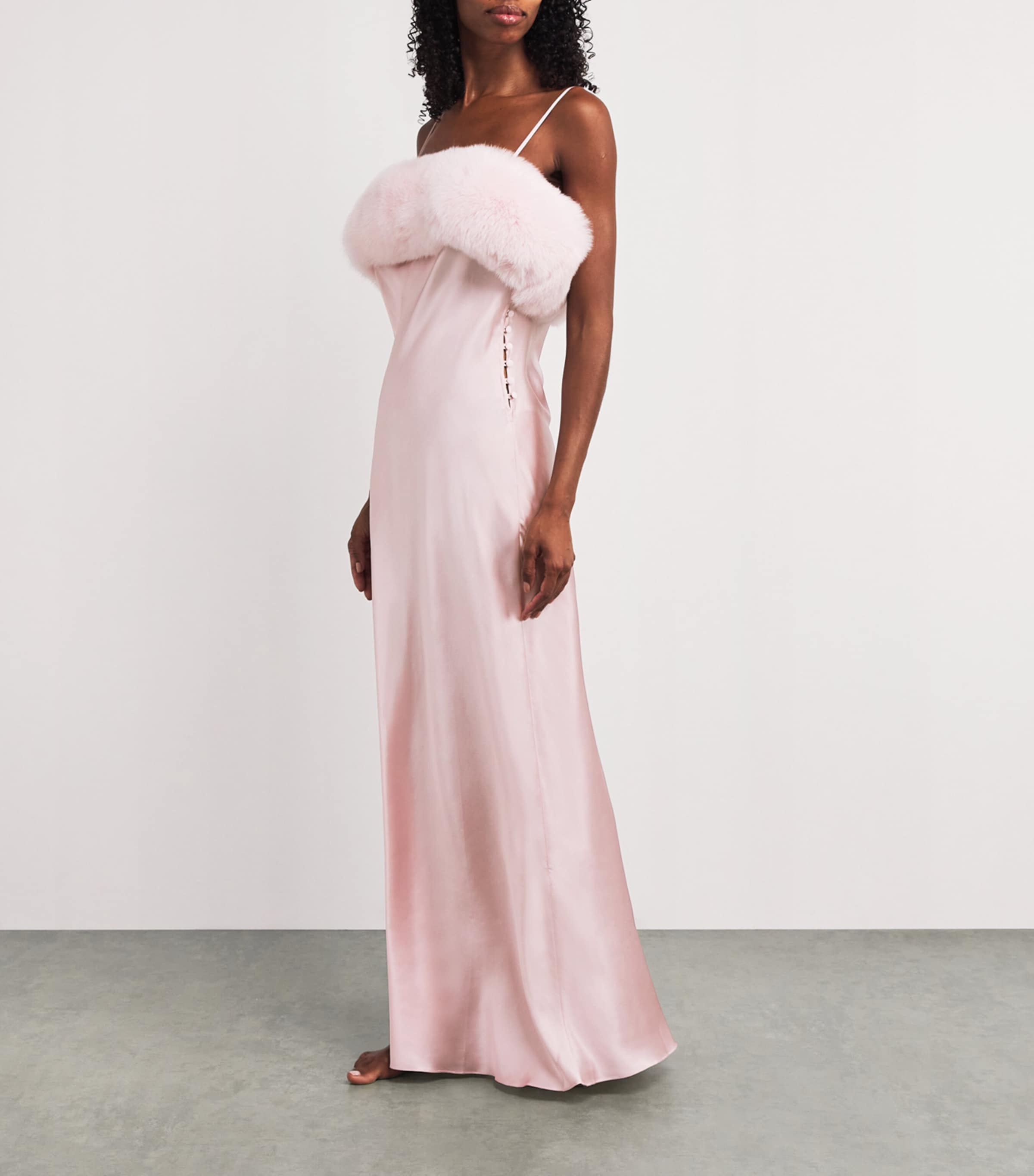 Rosamosario Purple Silk-Fox Fur Slip Dress | Harrods IN