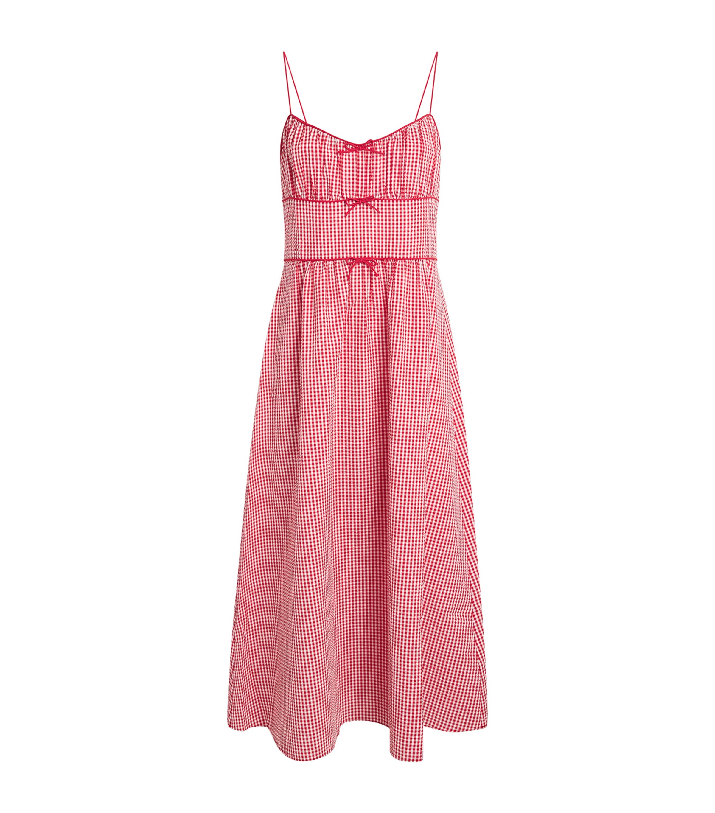 DÔEN Red Seersucker Gingham Belline Midi Dress | Harrods UK