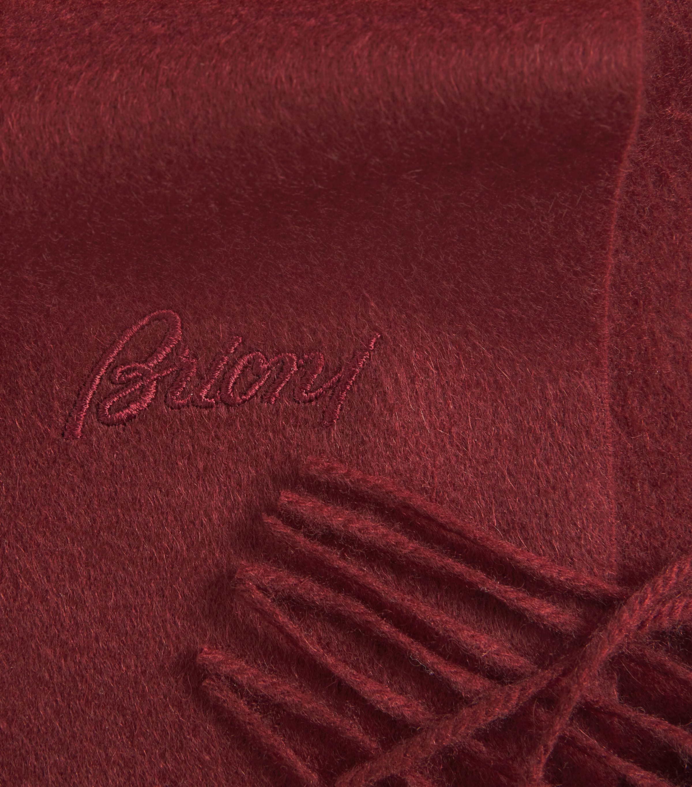 Brioni Burgundy Cashmere Fringed Scarf | Harrods HK