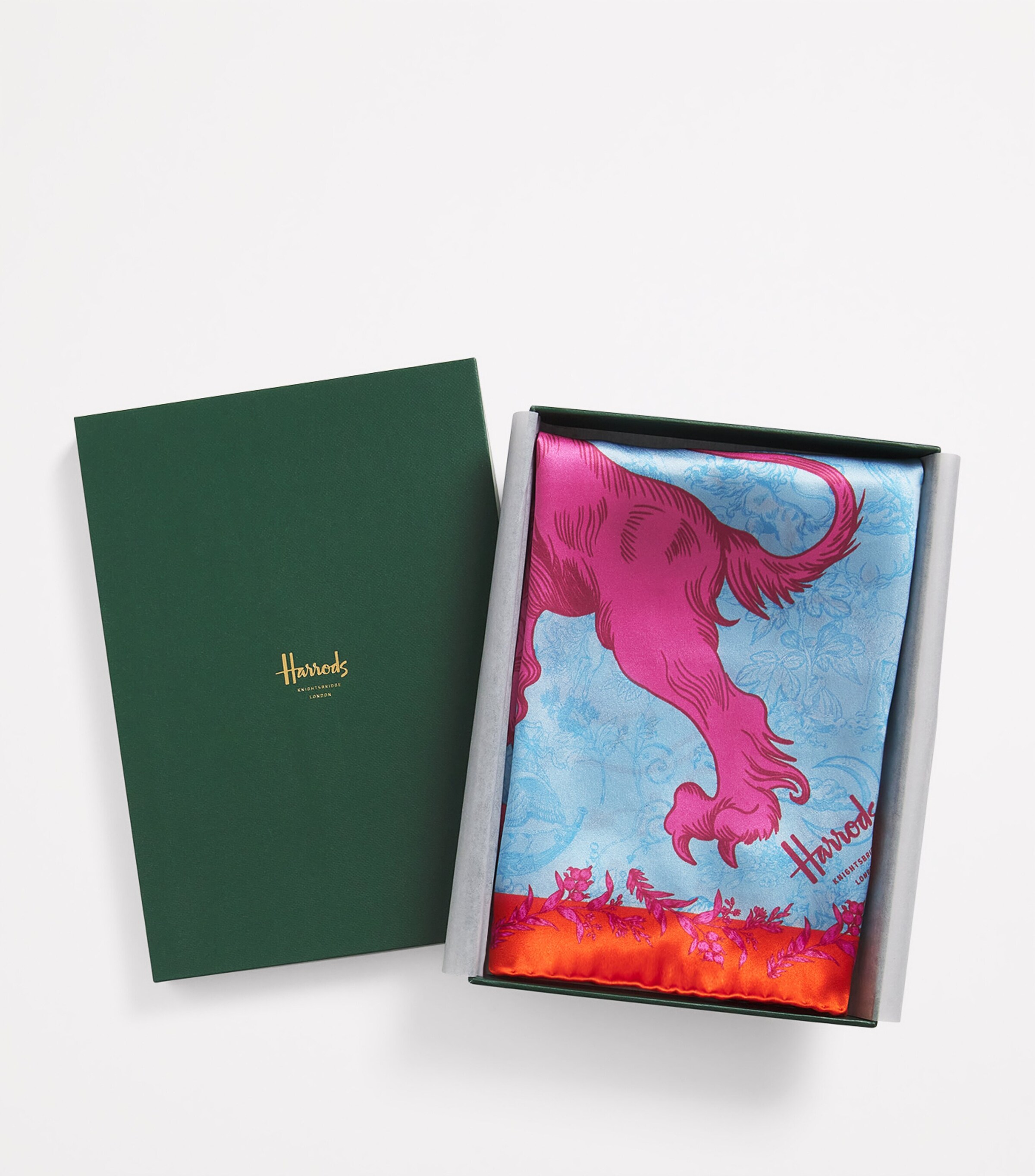 Harrods Blue Silk Lion Print Scarf | Harrods US