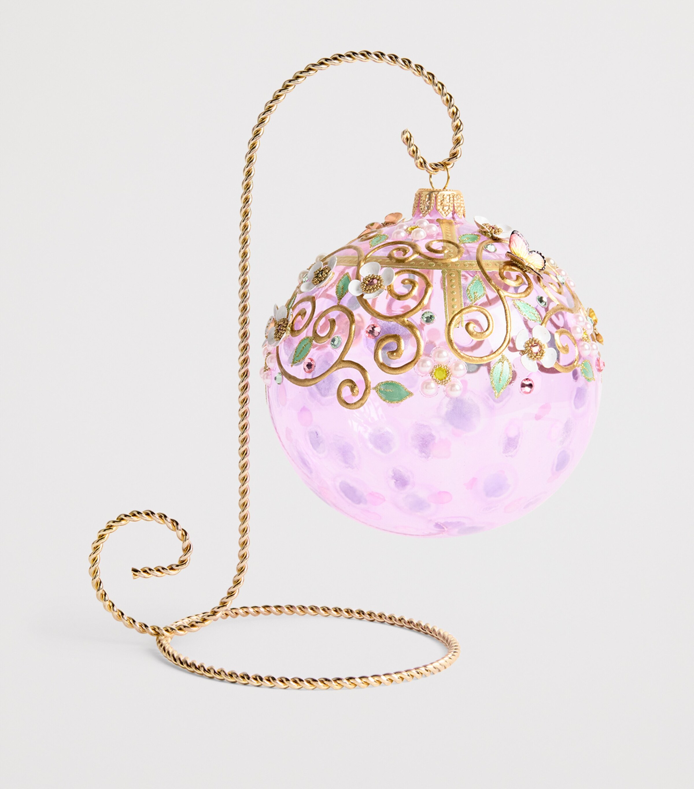 Glitterlab Pink Glass Floral Butterfly Bauble | Harrods US