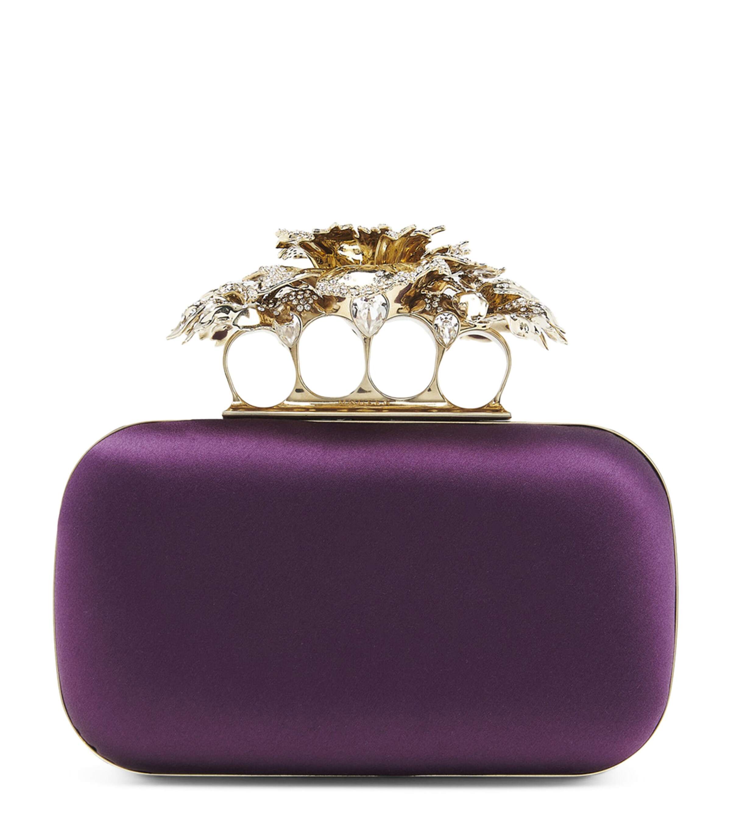 McQueen Purple Silk Carnation Knuckle Clutch Bag | Harrods UK