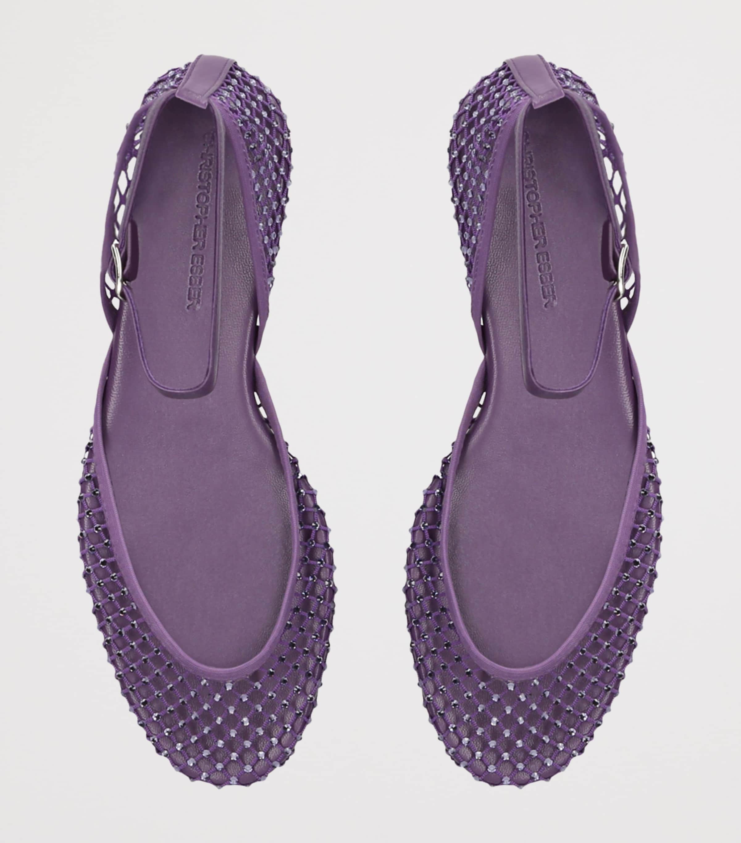 Christopher Esber Purple Mesh Embellished Minette Buckled Ballet Flats ...
