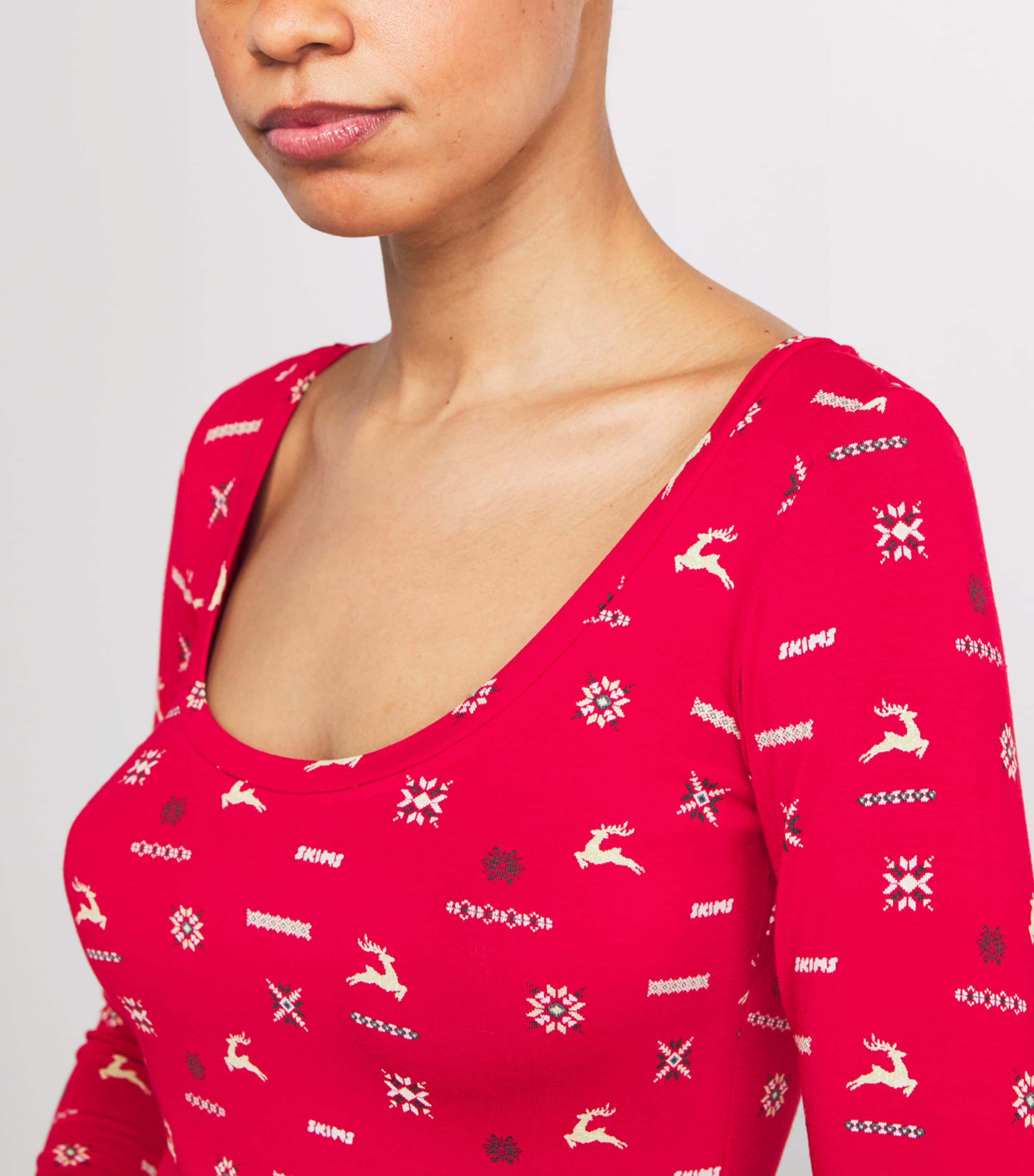 Skims Red Modal-Blend Festive Print Pyjama Top | Harrods US