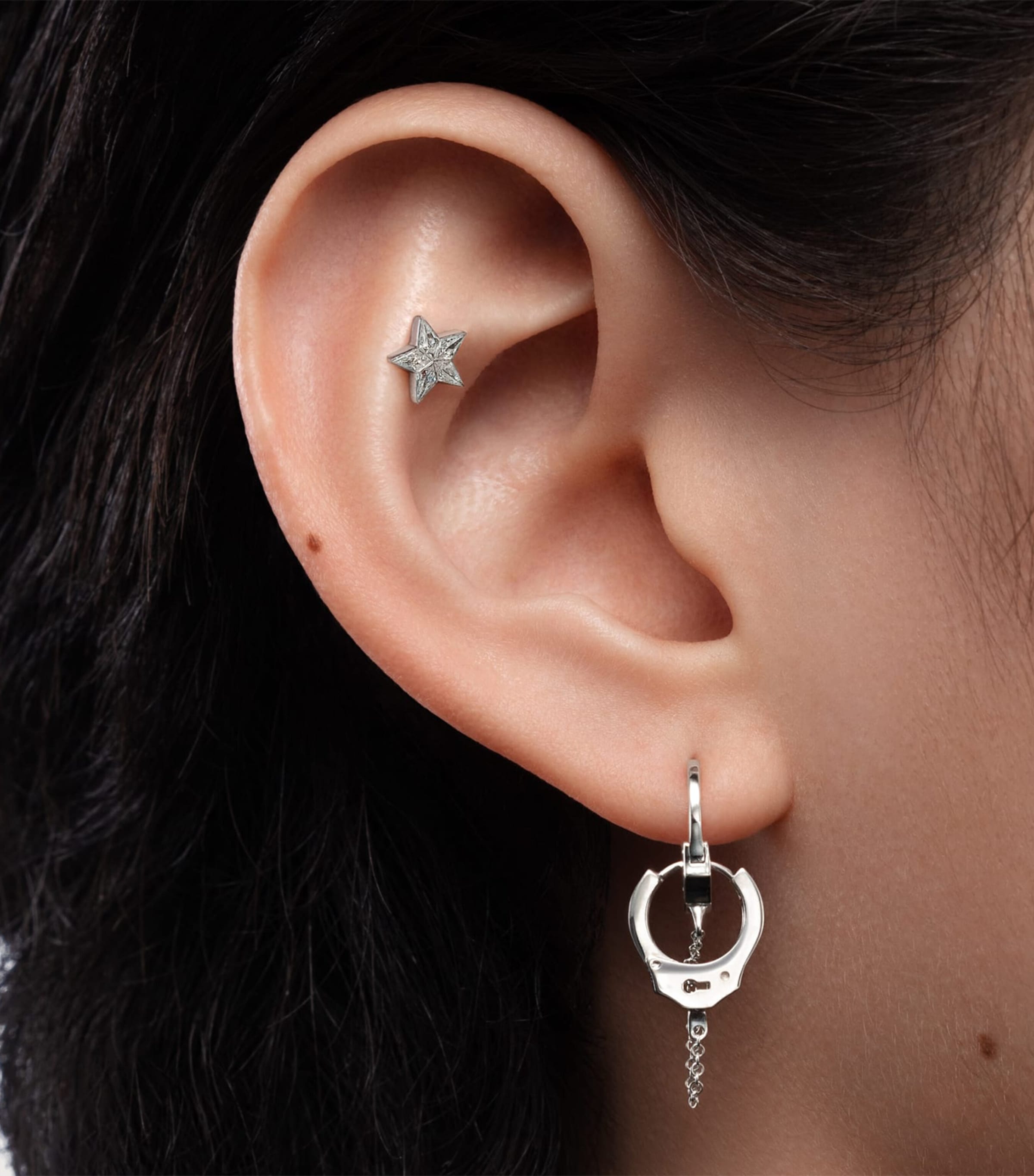 Maria Tash White Gold Invisible Set Diamond Star Threaded Stud Earring ...