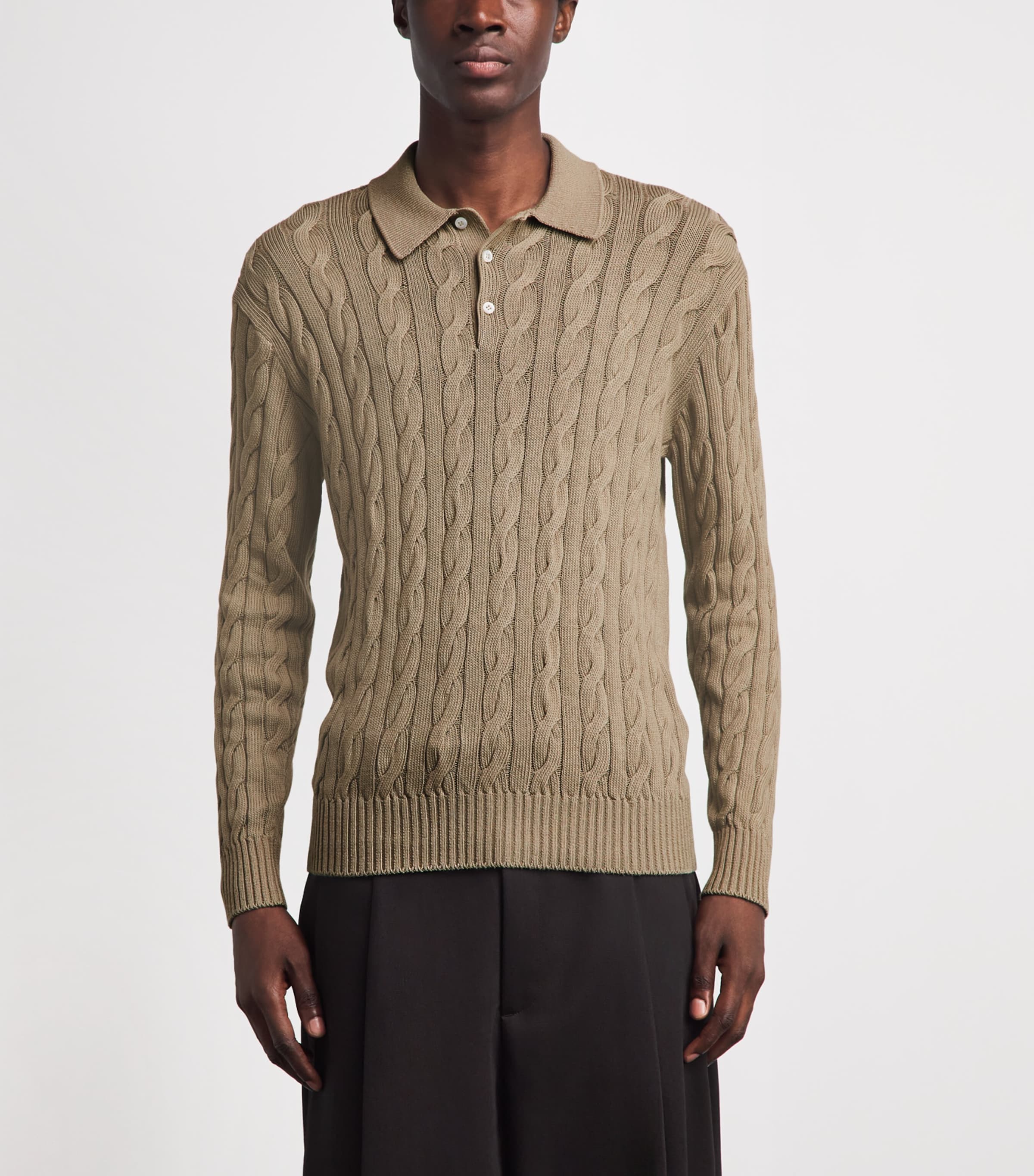 Ralph Lauren Purple Label Grey Silk-Cotton Cable-Knit Polo Shirt ...