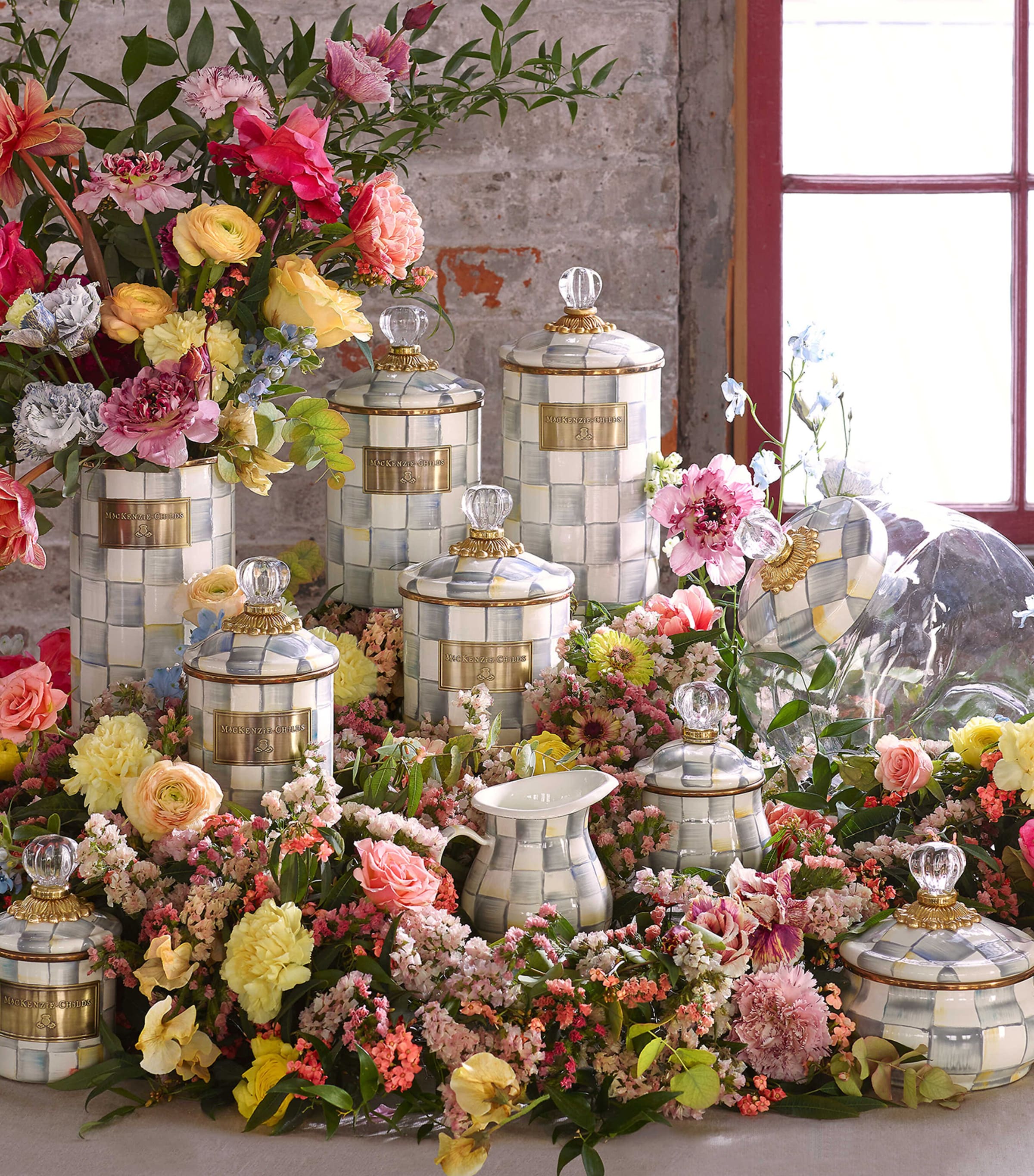 MacKenzie-Childs Silver Sterling Check Cookie Jar (20cm) | Harrods UK