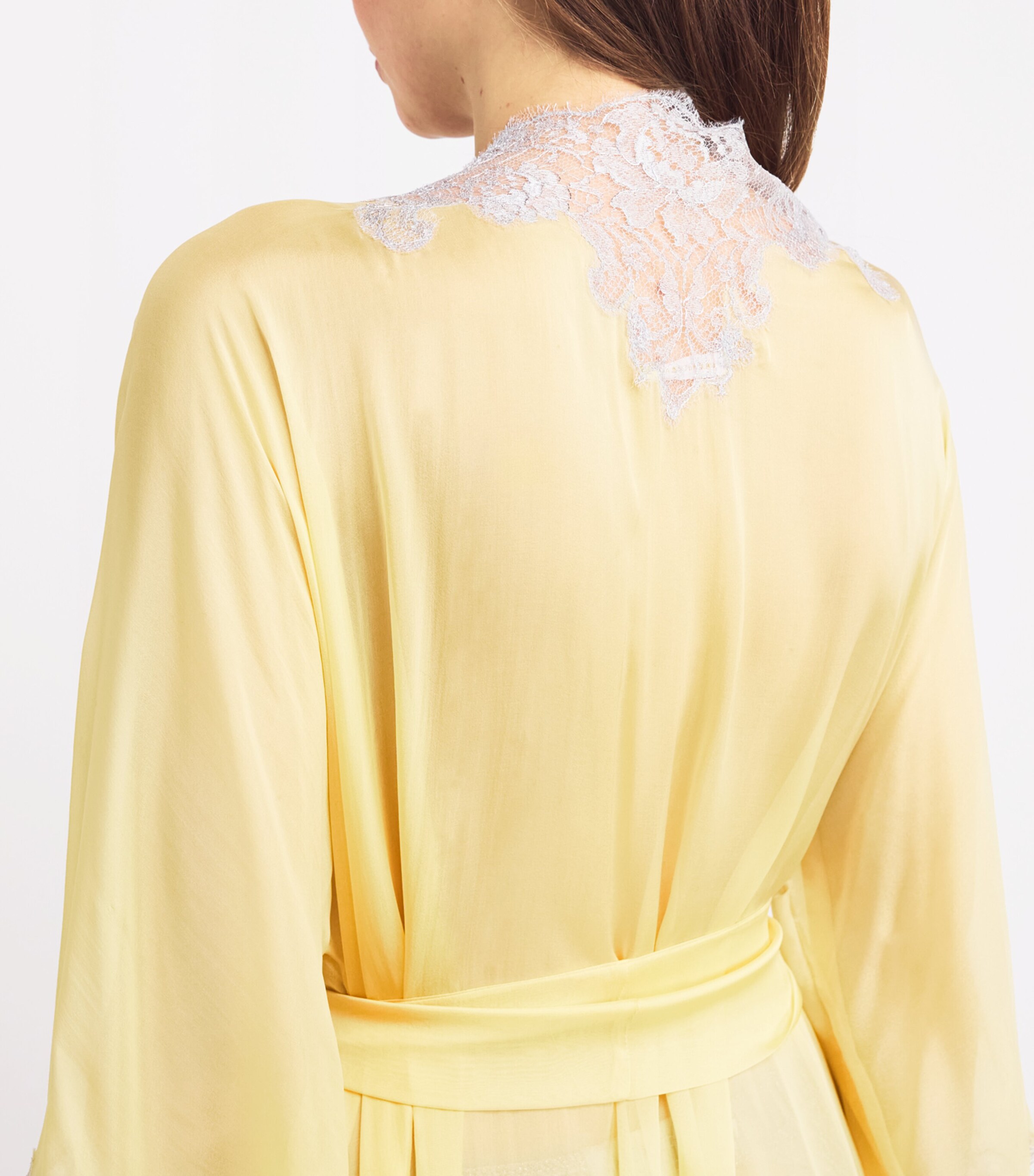 Rosamosario Yellow Silk Lace-Trim Robe | Harrods US