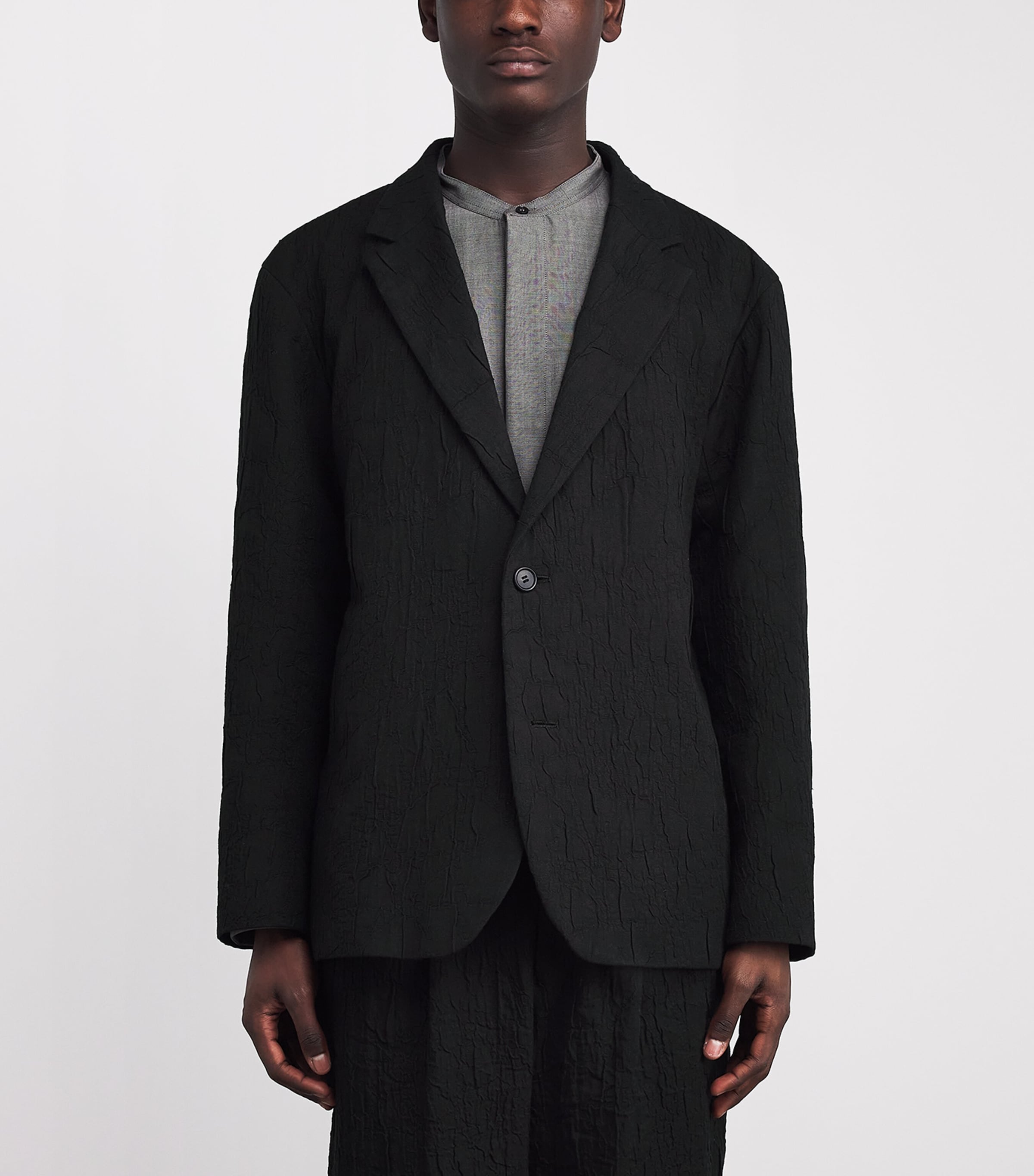 IM MEN Black Shrink Jacquard Single-Breasted Blazer | Harrods CA