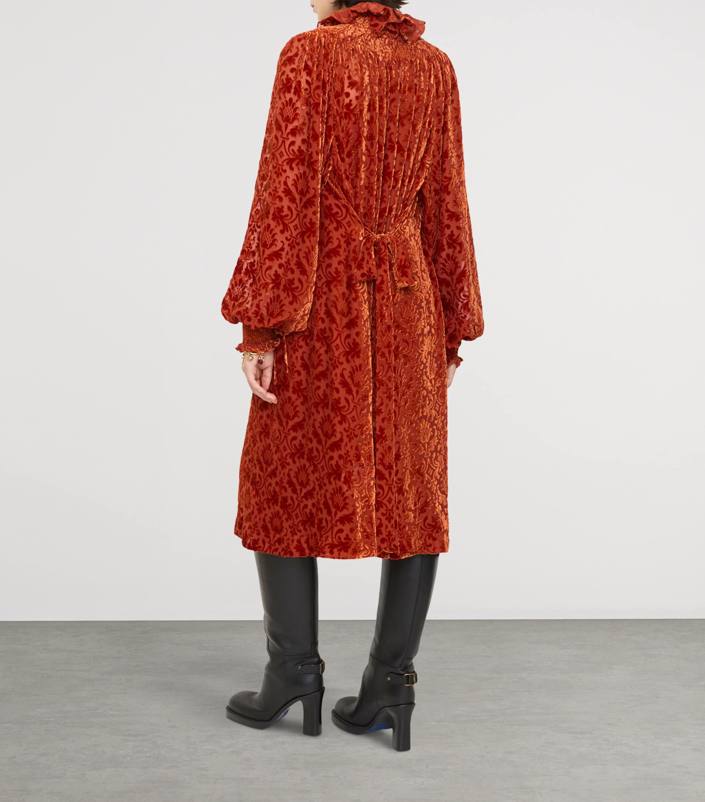 Burberry Red Velvet Devoré Midi Dress | Harrods US