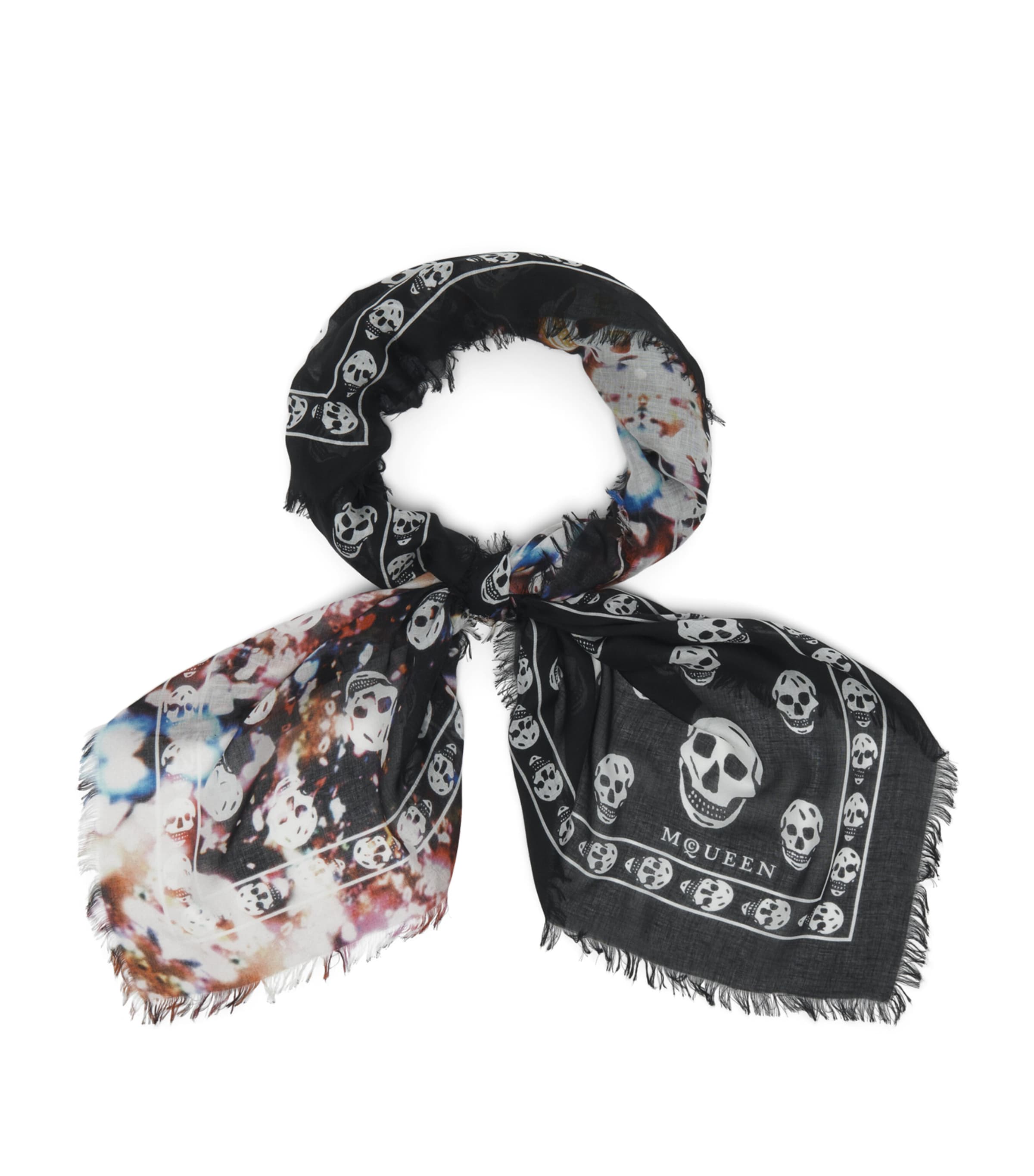 McQueen Black Modal-Silk Confetti Skull Scarf | Harrods UK